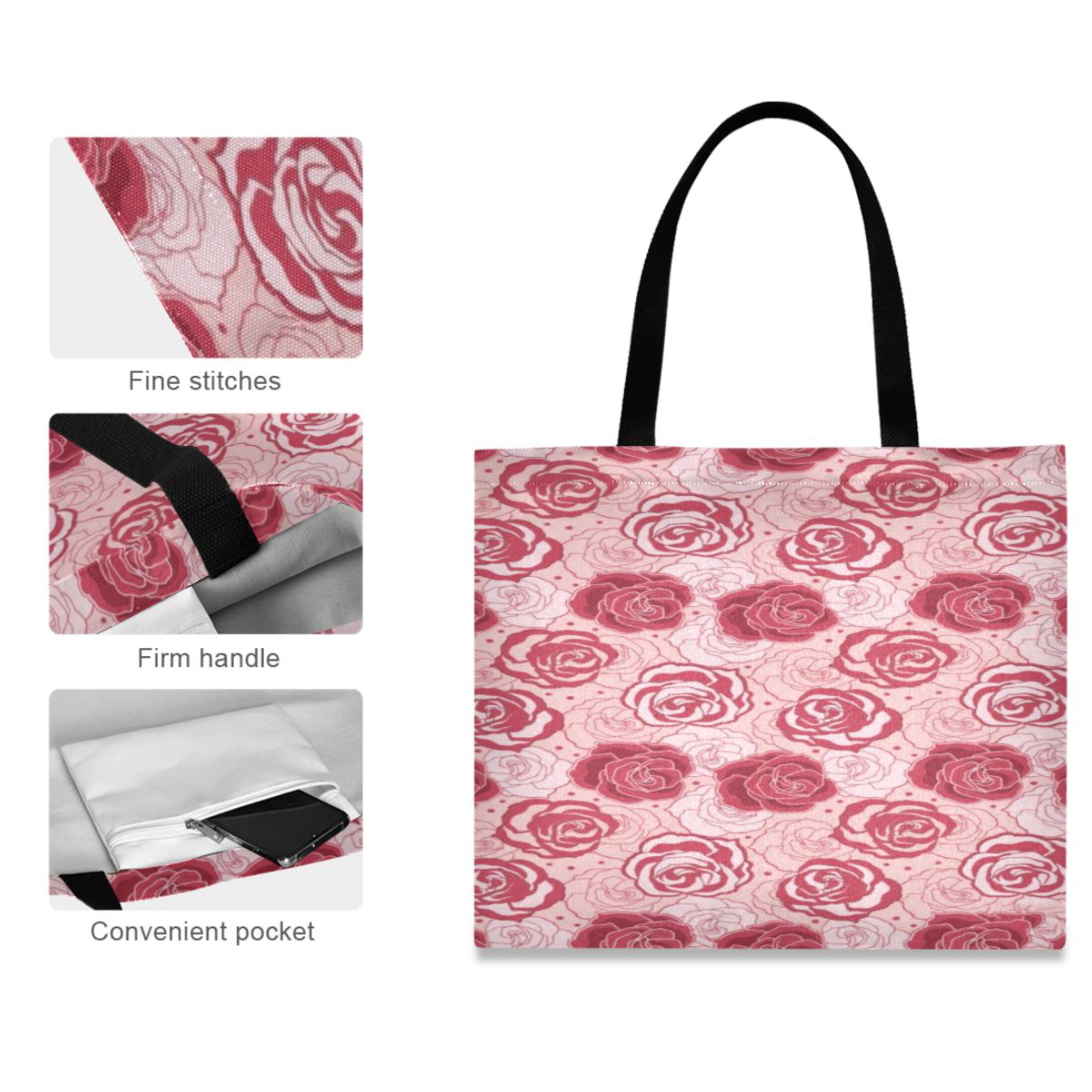 Canvas Tote Bag for Women Girls Design Print Red Rose Repeat Totes ...