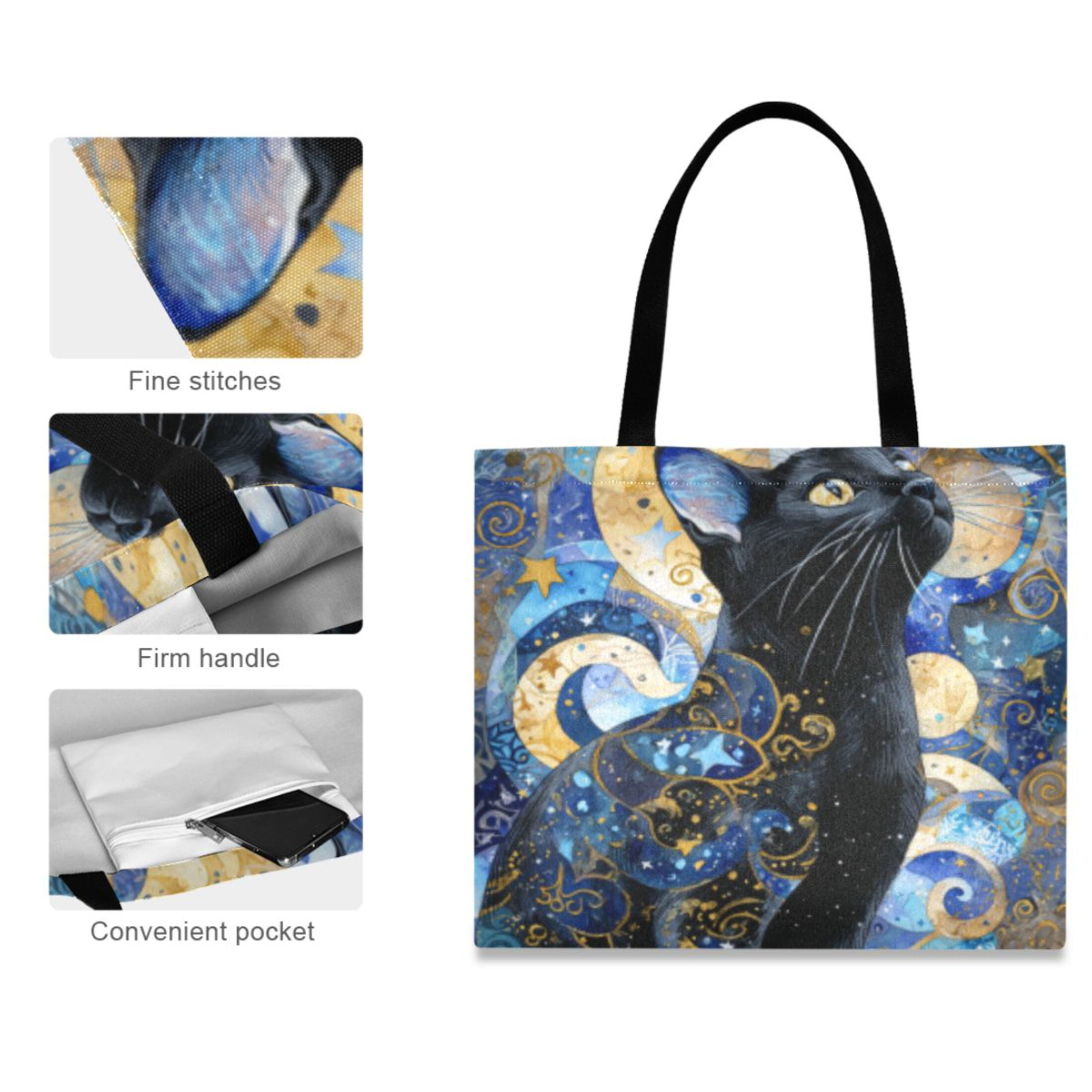 Canvas Tote Bag for Women Girls Design Print Starry-eyed Feline in A ...