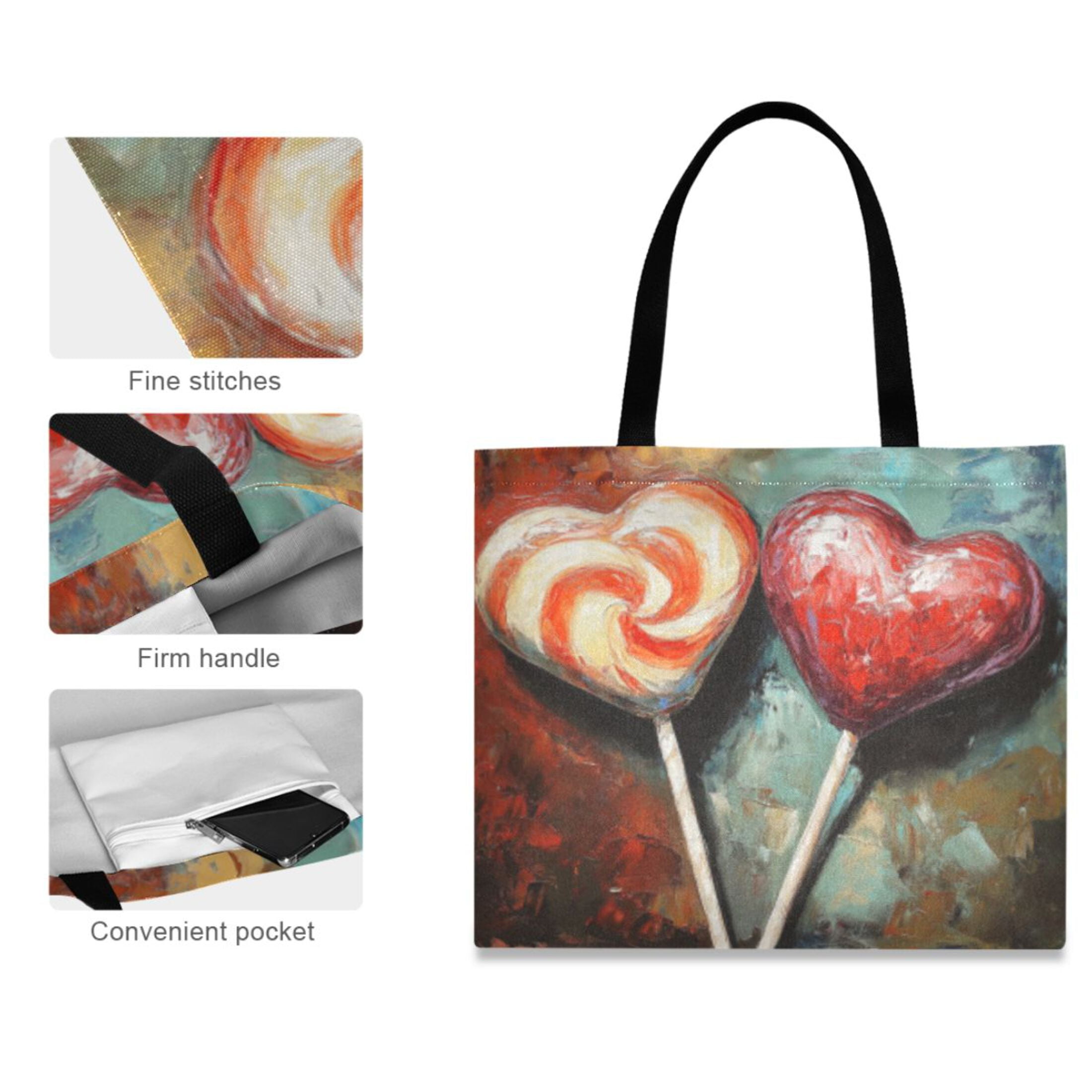 Canvas Tote Bag for Women Girls Design Print Sweet Hearts Totes ...