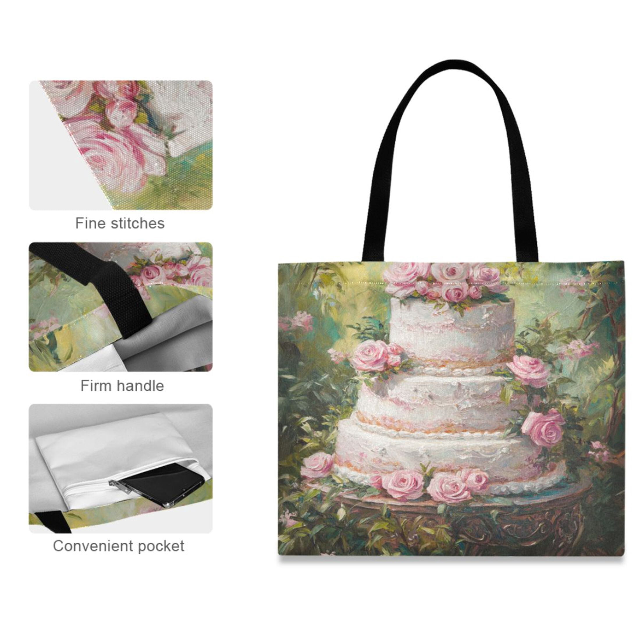 Canvas Tote Bag for Women Girls Design Print Three Tier Cake with Roses ...