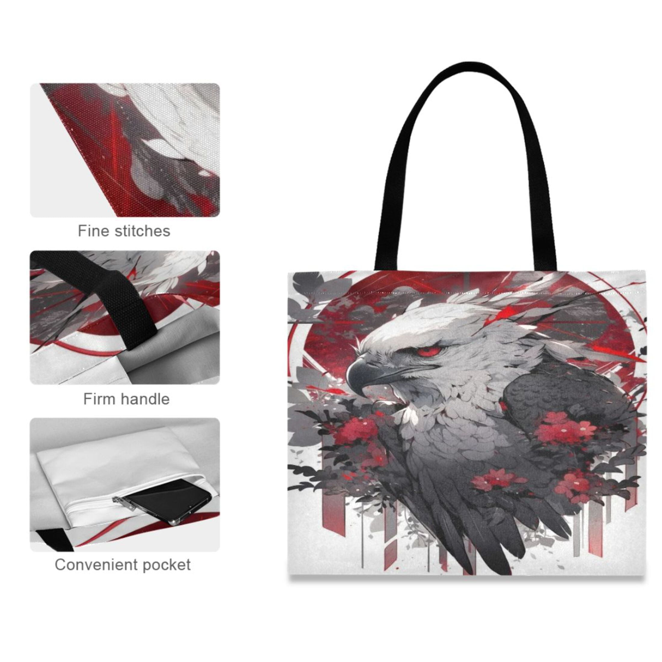 Canvas Tote Bag for Women Girls Design Print White Eagle with Crimson ...