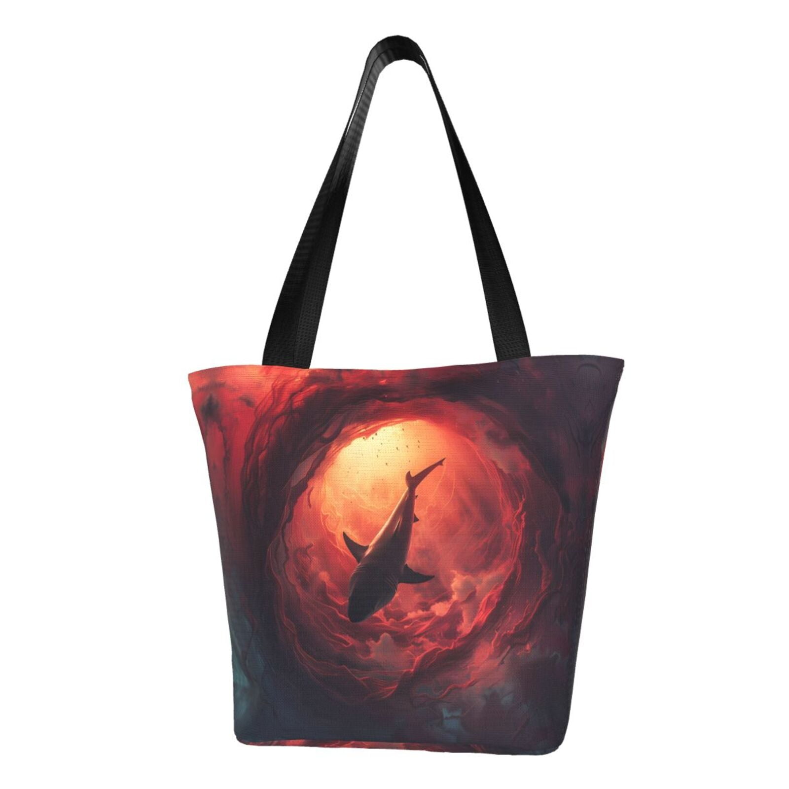 Canvas Tote Bag for Women Shark Underwater Vortex Shoulder Tote Tag ...