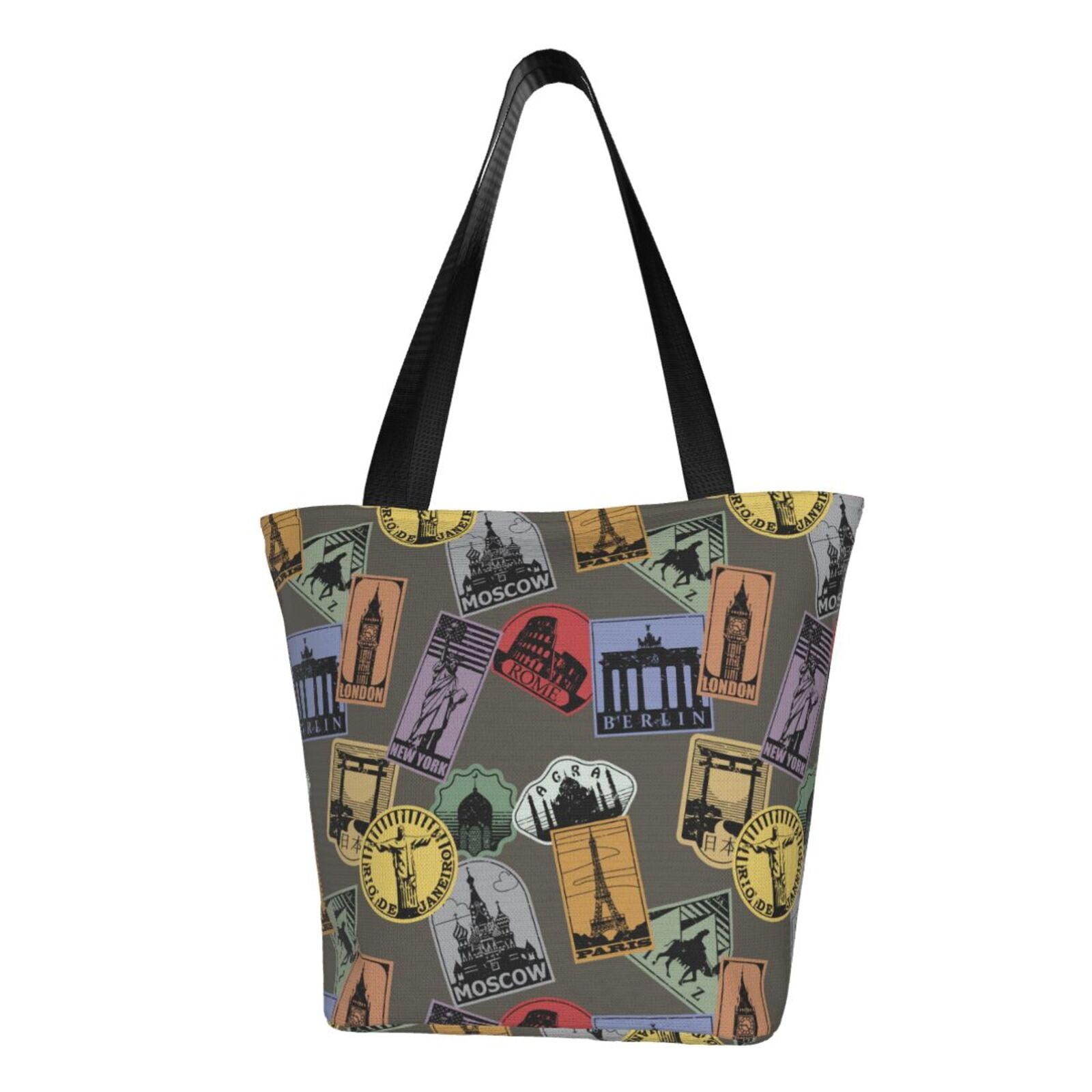 Canvas Tote Bag for Women Stamp worlds Pattern Shoulder Tote Tag with ...