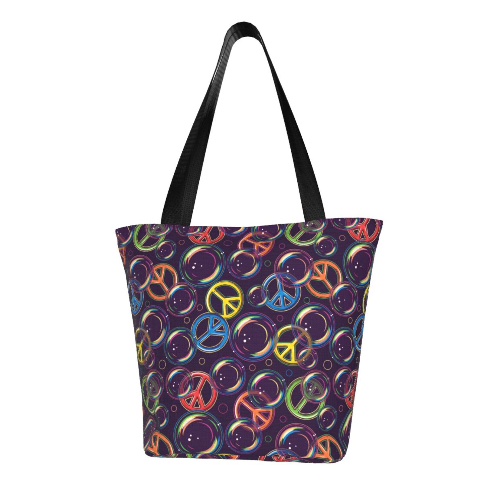 Canvas Tote Bag for Women peace sign bubbles dark purple Shoulder Tote ...