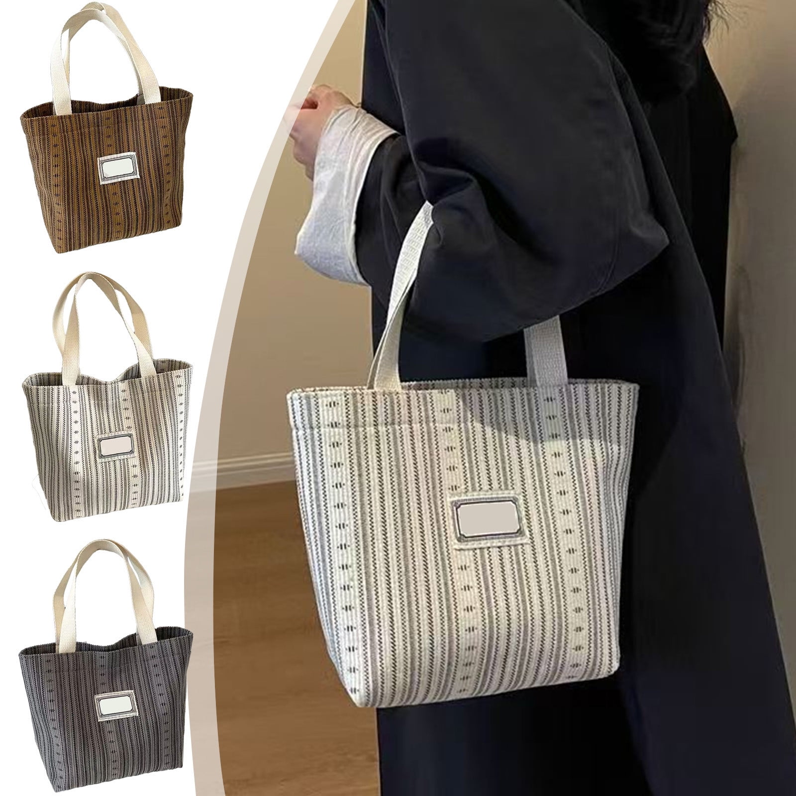 Canvas Tote Bag for Women with Striped Design and Shoulder Strap ...