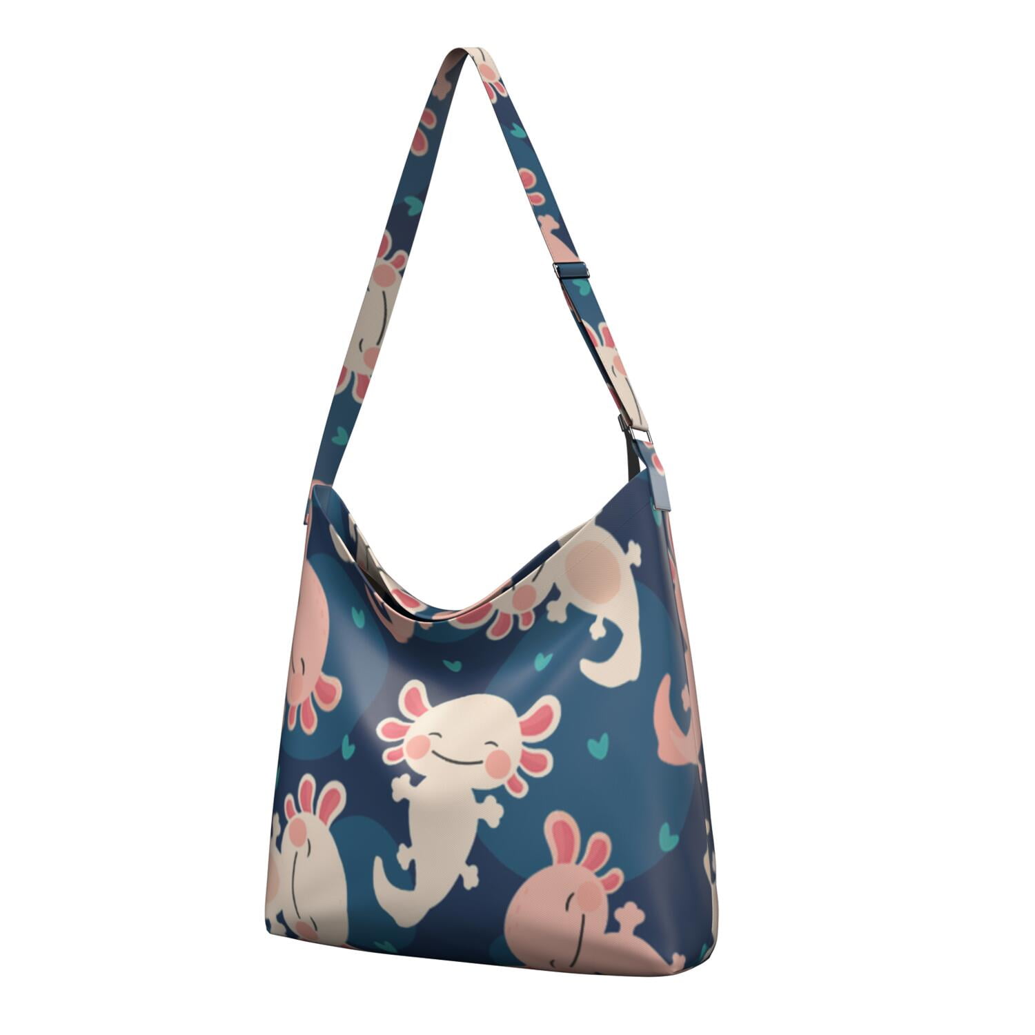 Canvas Tote Bag with Adorable Kawaii Axolotl Cartoon Print – Colorful ...