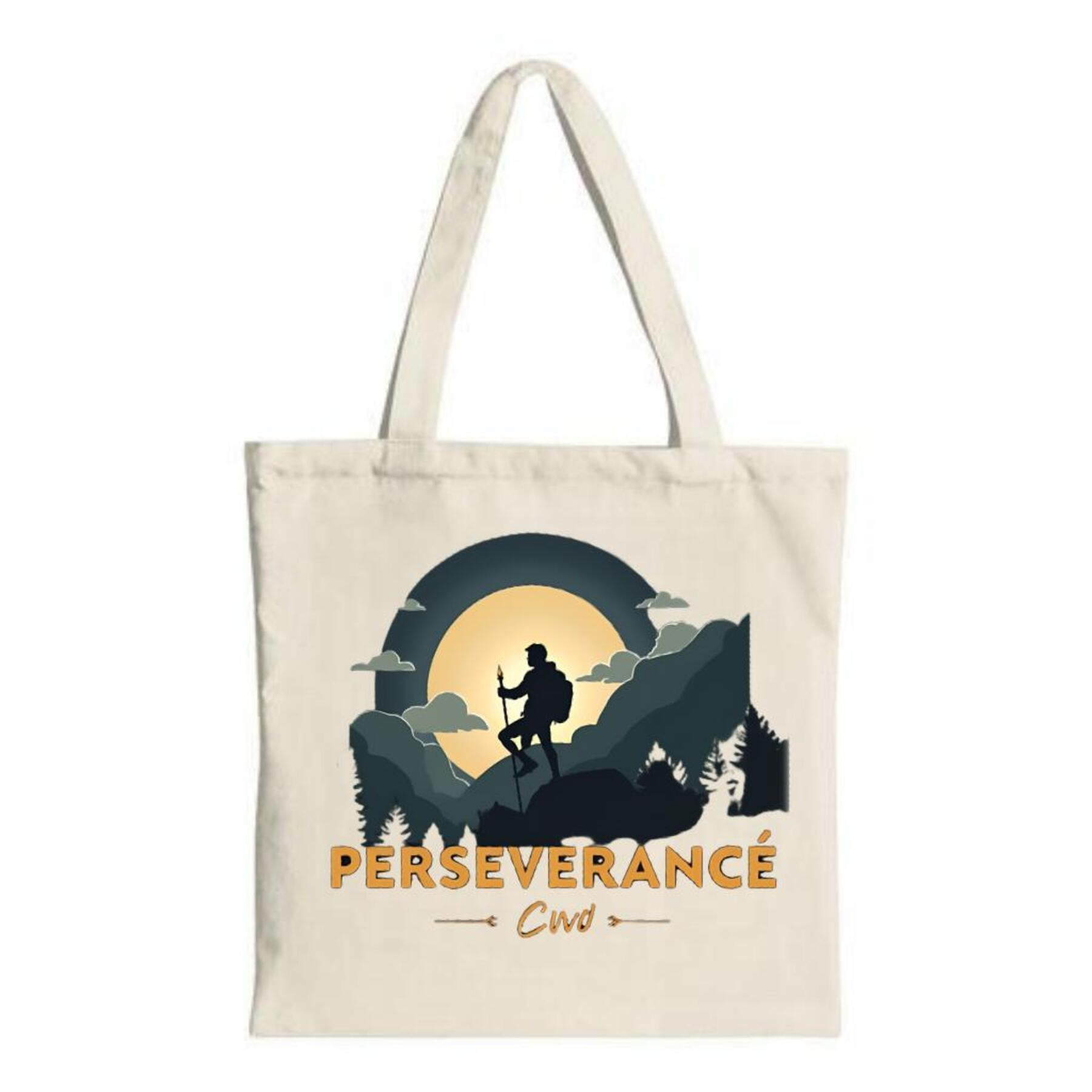 : Canvas Tote Bag with Hiker Mountains and Bold ' PERSEVERANCE ' Design ...