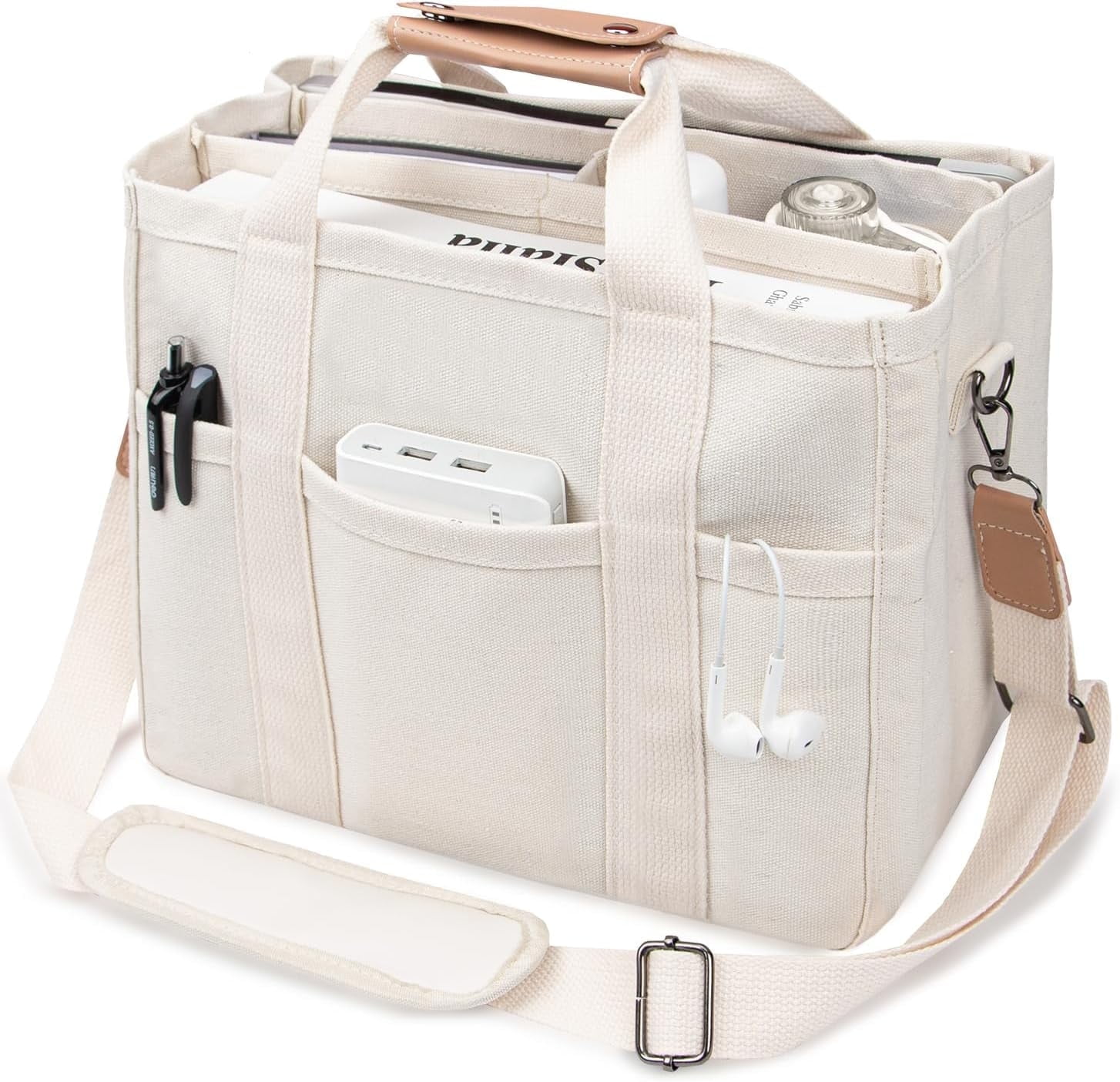 Drimzatea Canvas Tote Bag, Multi-Pocket Handbag for Women, Crossbody ...