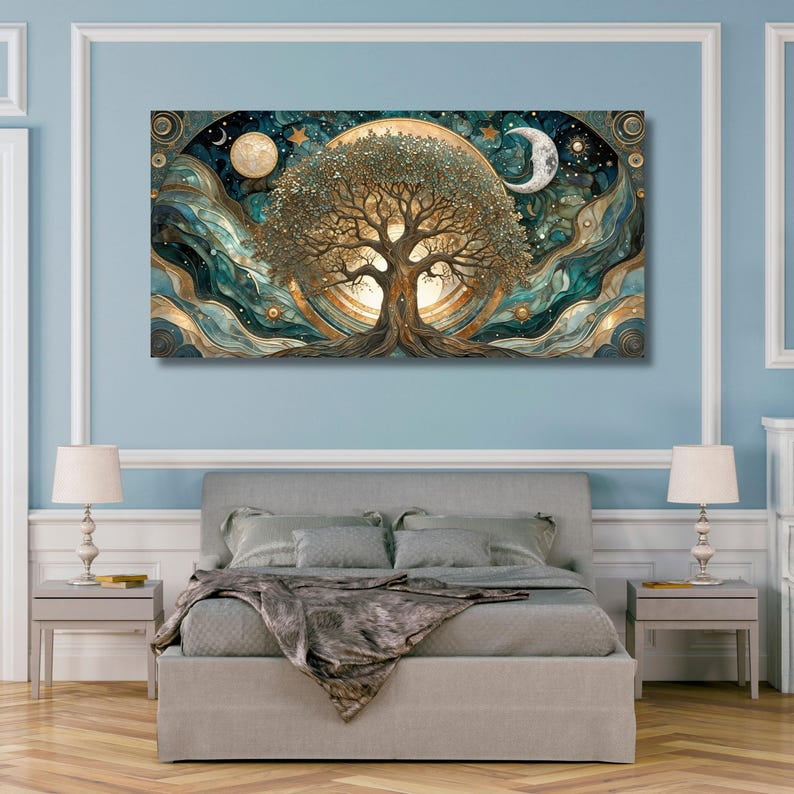 Canvas WAll ART Celestial Tree of Life Canvas poster– Sun & Moon Cosmic ...