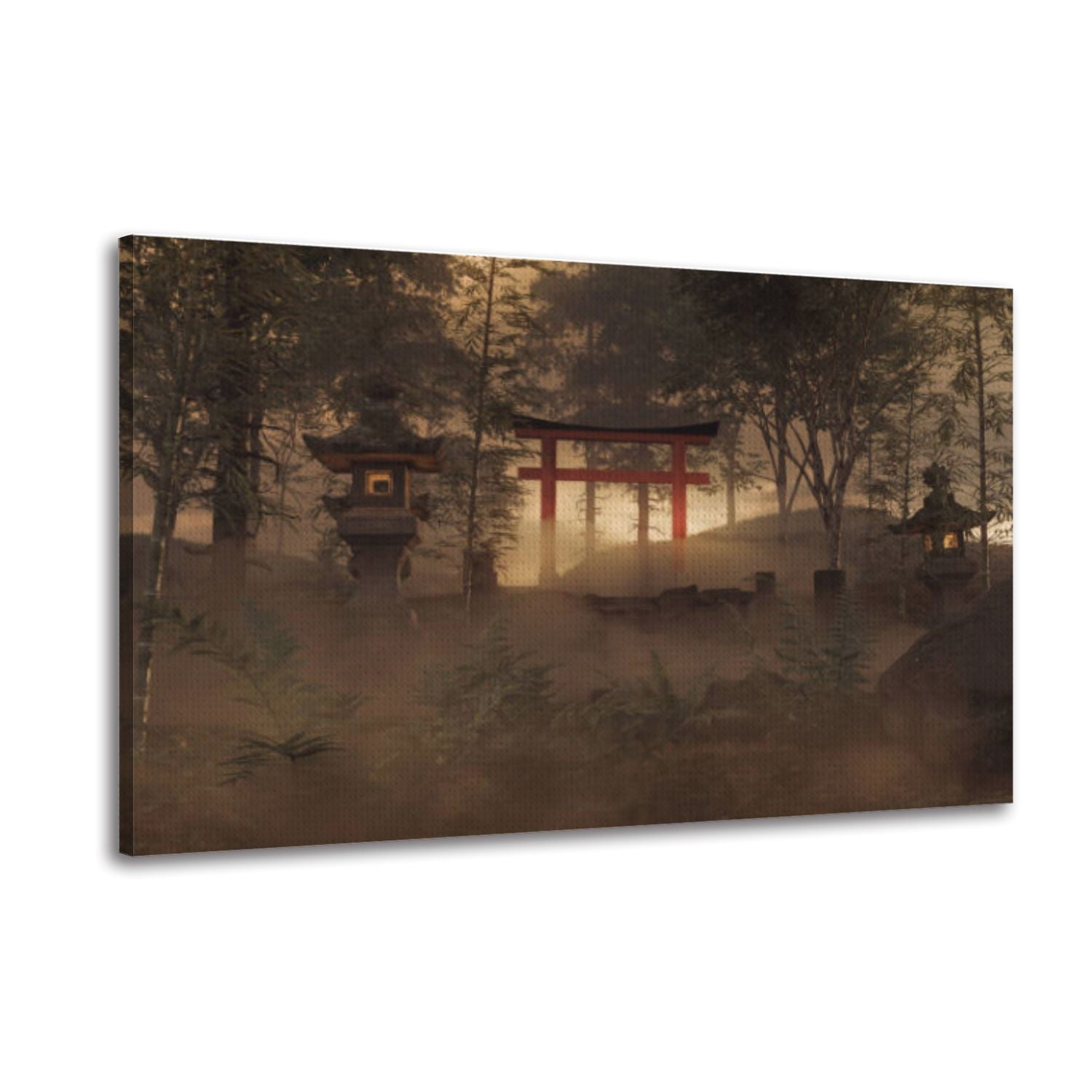 Canvas Wall Art 3d rendering an old japanese shrine torii gate stone evening light Wall Decor ...