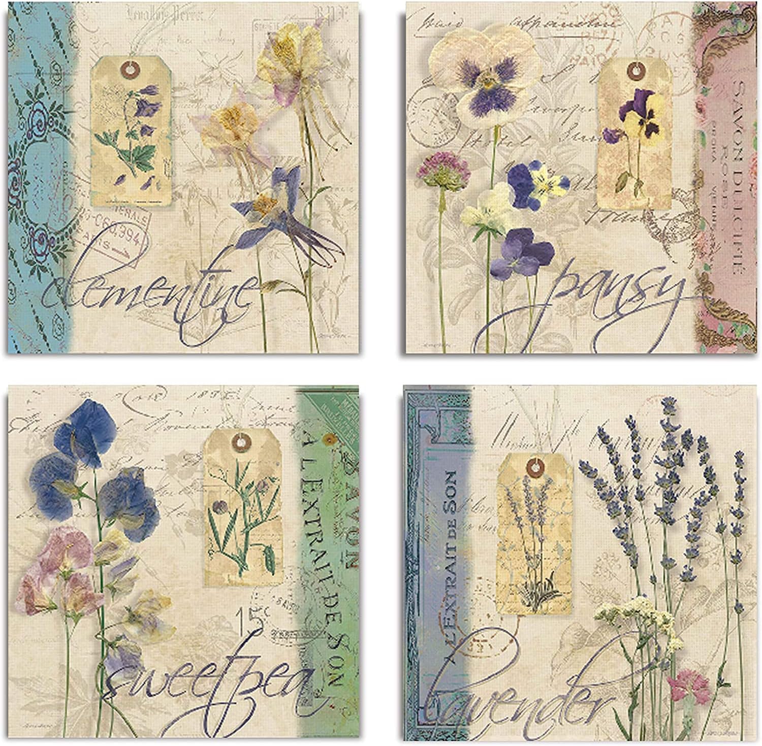 Canvas Wall Art, 4 Panels Set 12x12 Inches Each Framed Artwork ...