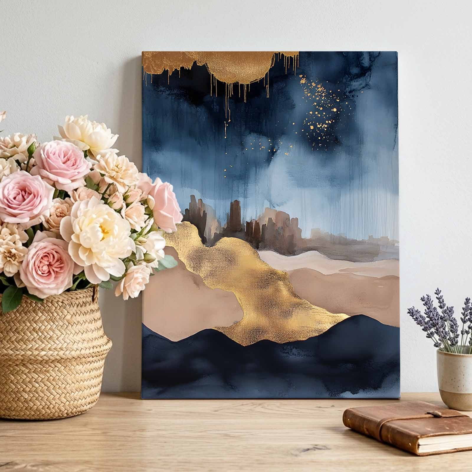 Canvas Wall Art Abstract Art Canvas Art Print Modernism Gold Blue Color ...