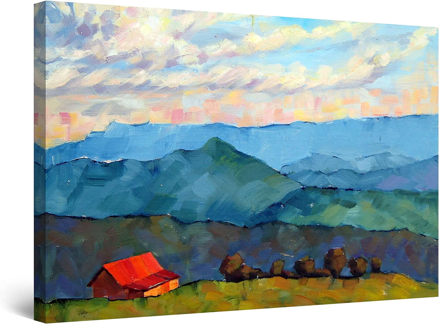 Canvas Wall Art Abstract Classic Rural Landscape Painting Layers Framed ...
