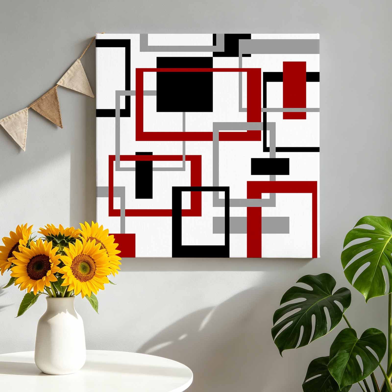 Canvas Wall Art Abstract Lines Canvas Art Print Black Red Geometric ...