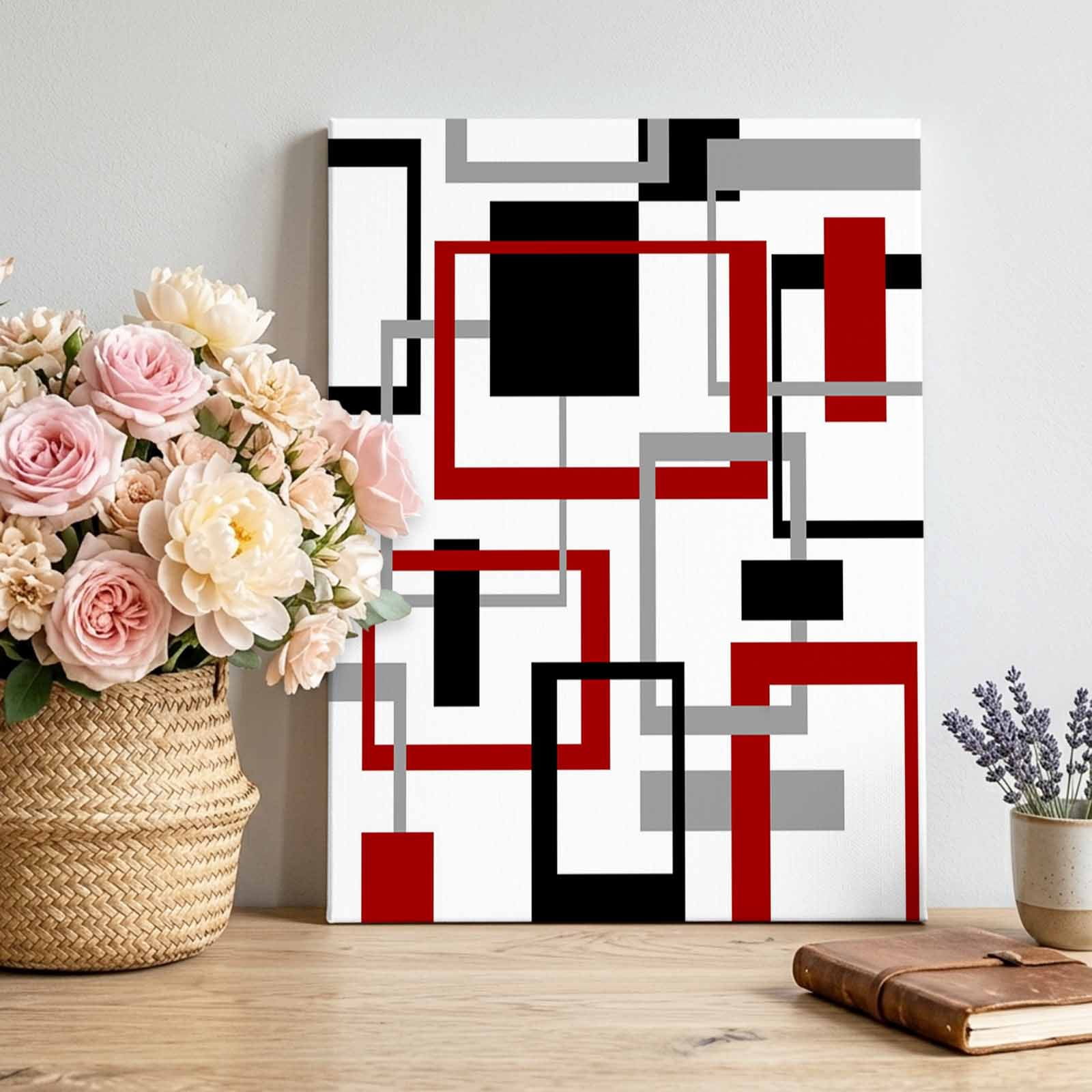 Canvas Wall Art Abstract Lines Canvas Art Print Black Red Geometric ...