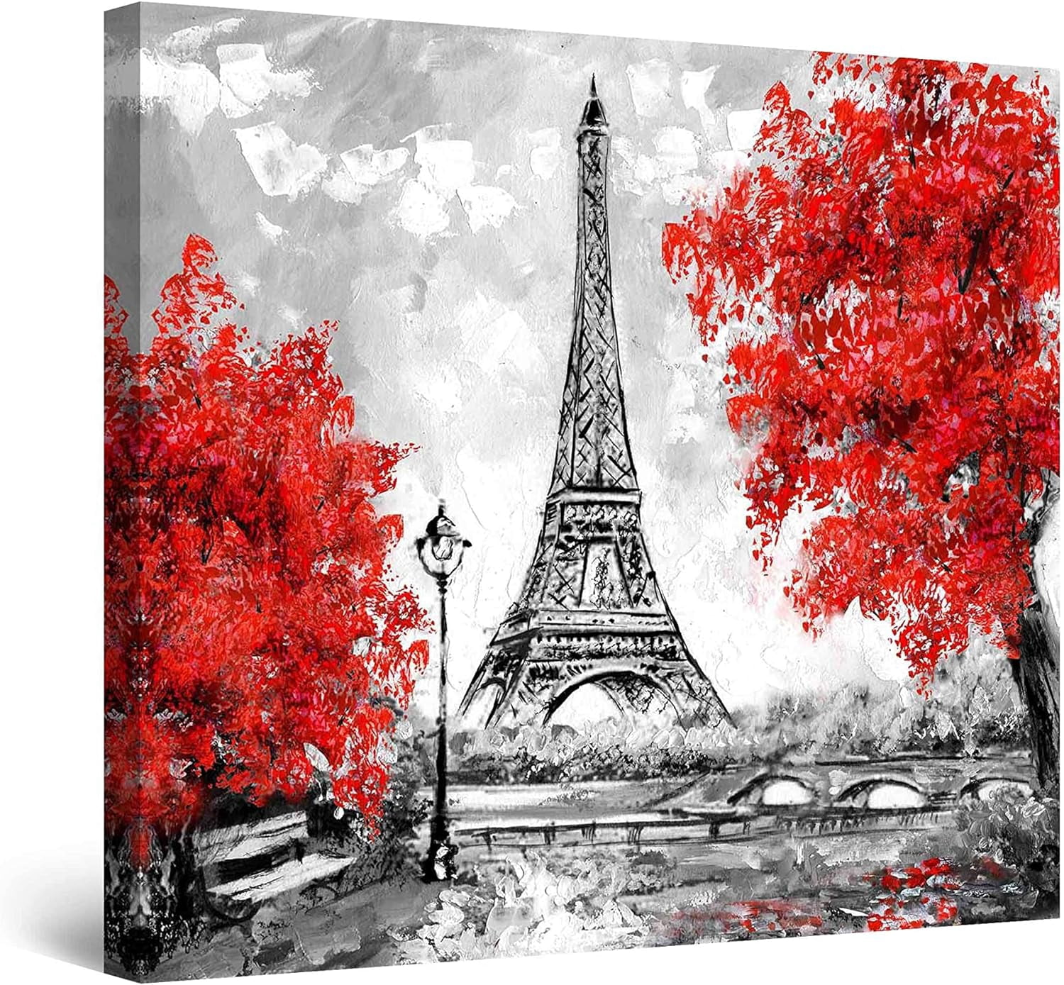 Canvas Wall Art Abstract Painting - Red Trees and Eiffel Tower s Day ...