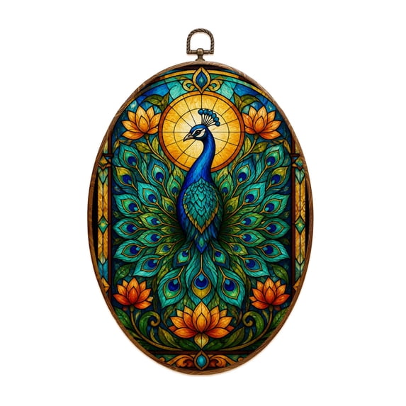 Canvas Wall Art Abstract Peacock Stained Glass Art Green Blue Purple ...
