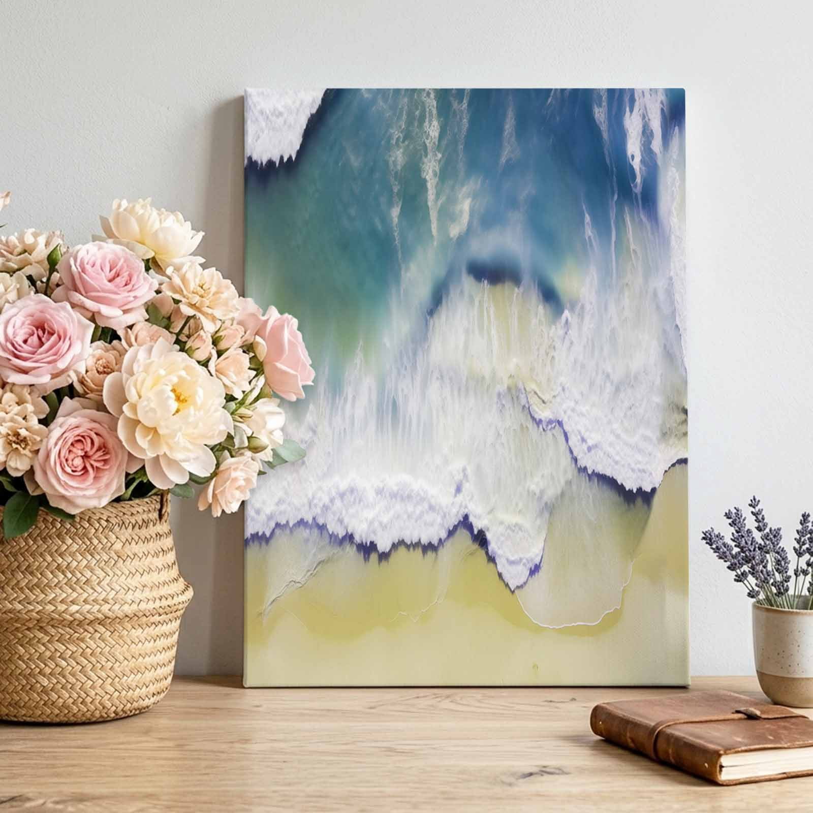 Canvas Wall Art Abstract Summer Canvas Art Print Ocean Beach Blue Wave ...