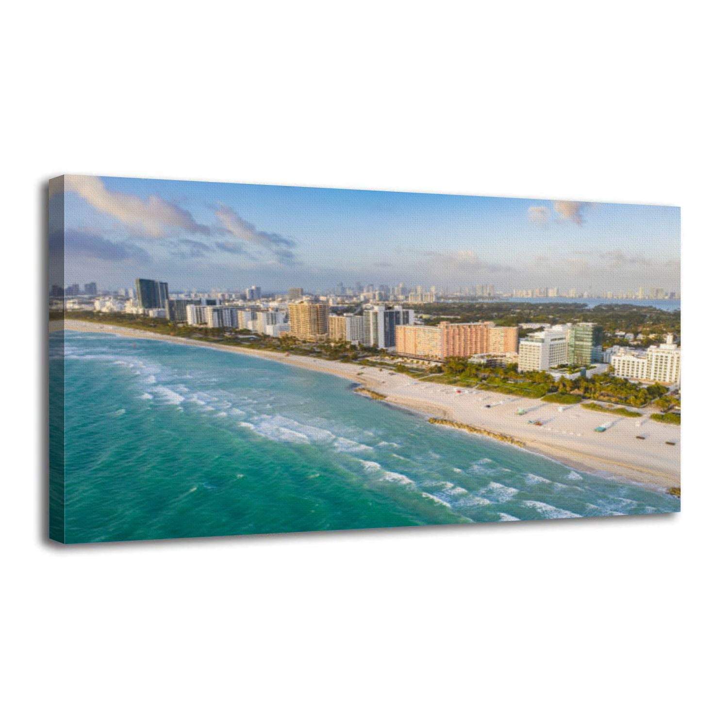 Canvas Wall Art Aerial view Miami Beach Downtown district sunrise ...