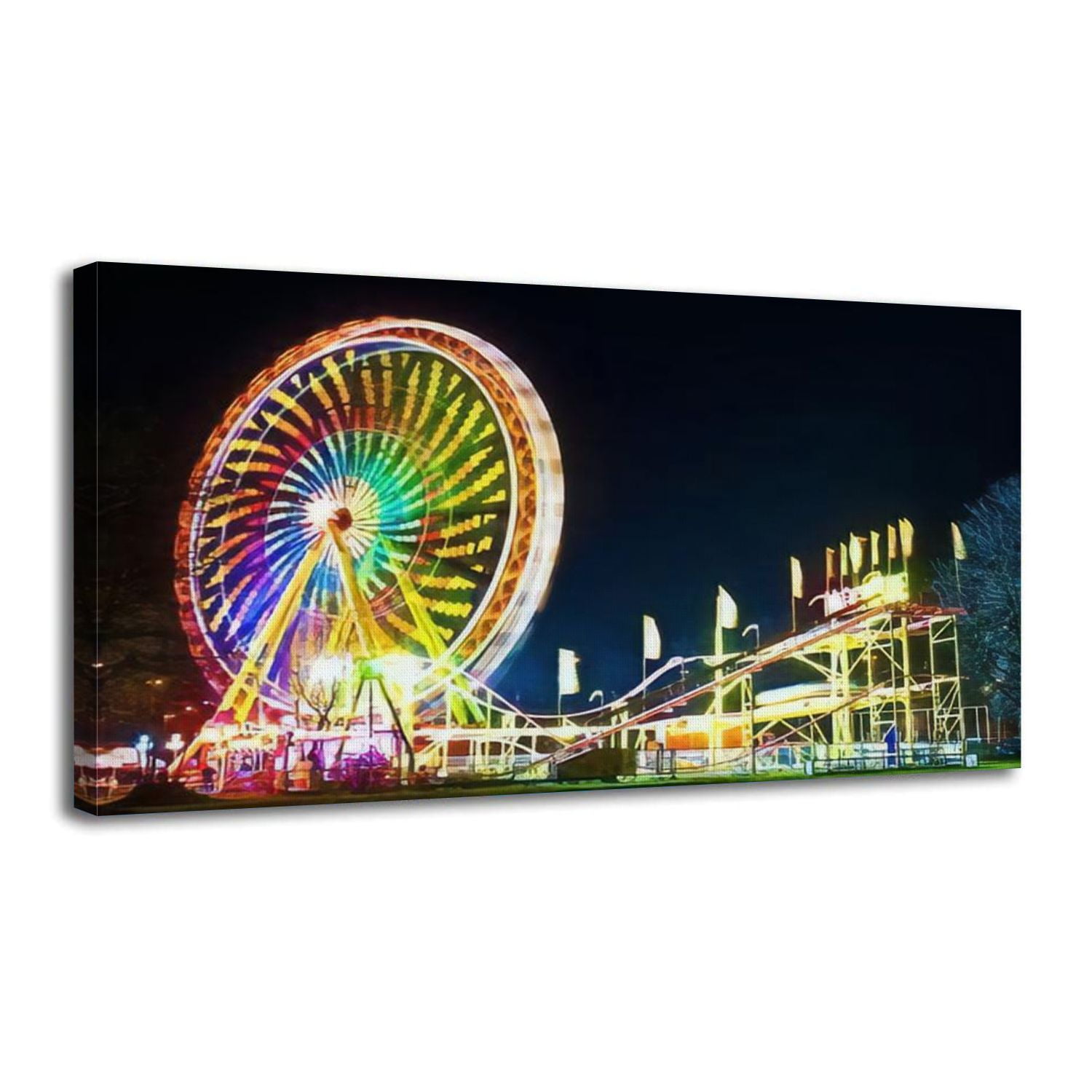 Canvas Wall Art Amusement park night ferris wheel rollercoaster motion ...