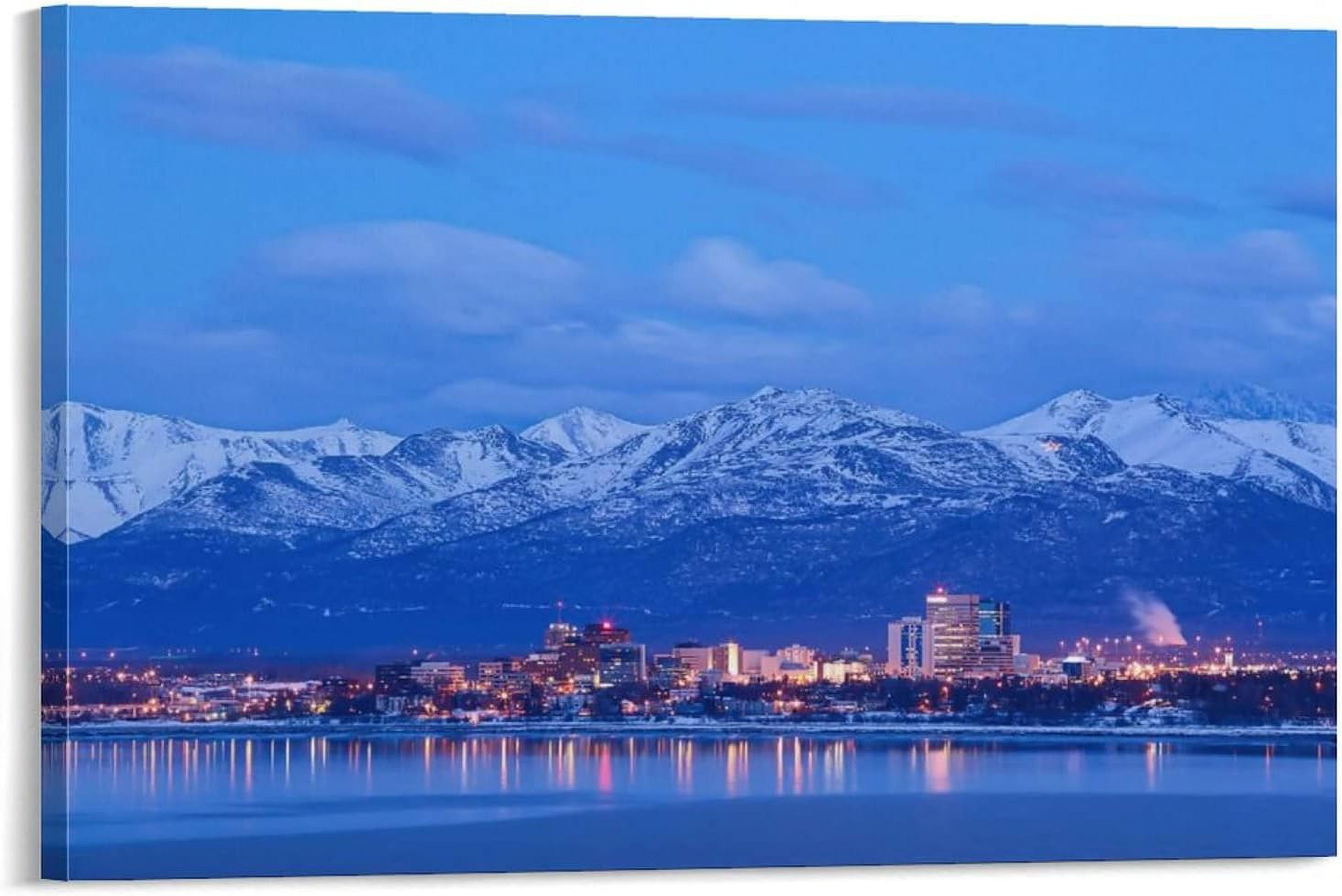 Canvas Wall Art The Anchorage Alaska Skyline in Winter The Chugach ...