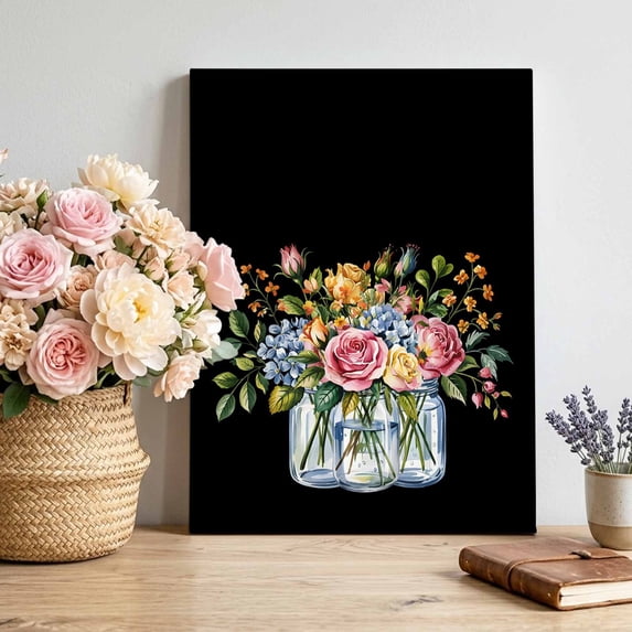 Canvas Wall Art Autumn Flowers Canvas Art Print Watercolor Pink Rose ...