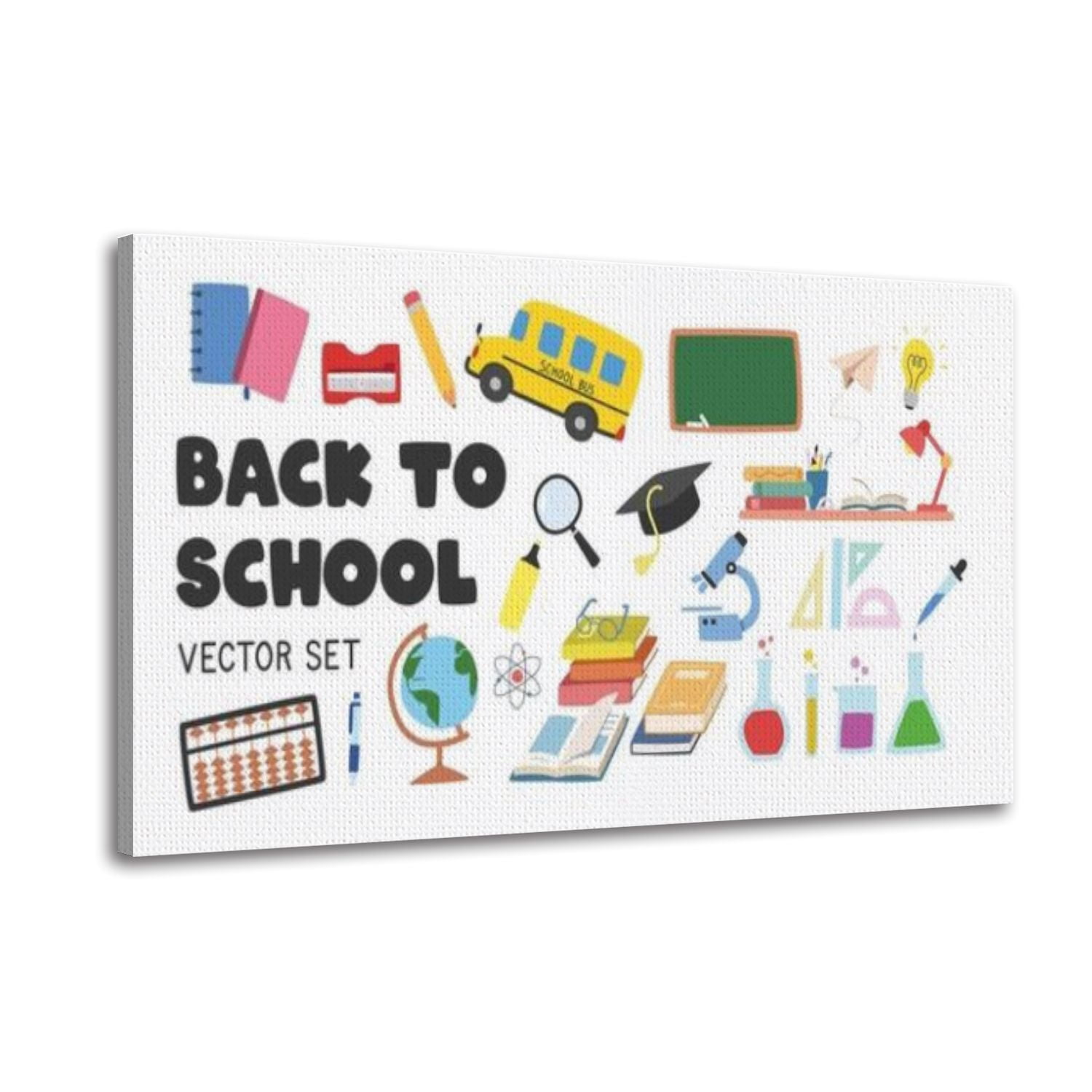 Canvas Wall Art Back To School supplies set School bus chalkboard ...