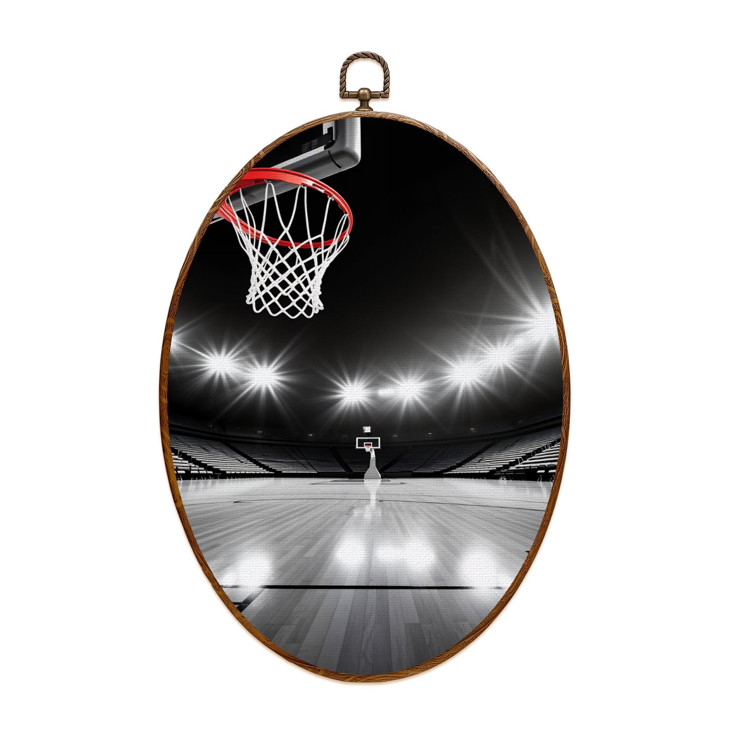 Canvas Wall Art Basketball Court Black White Empty Spotlights Wooden ...
