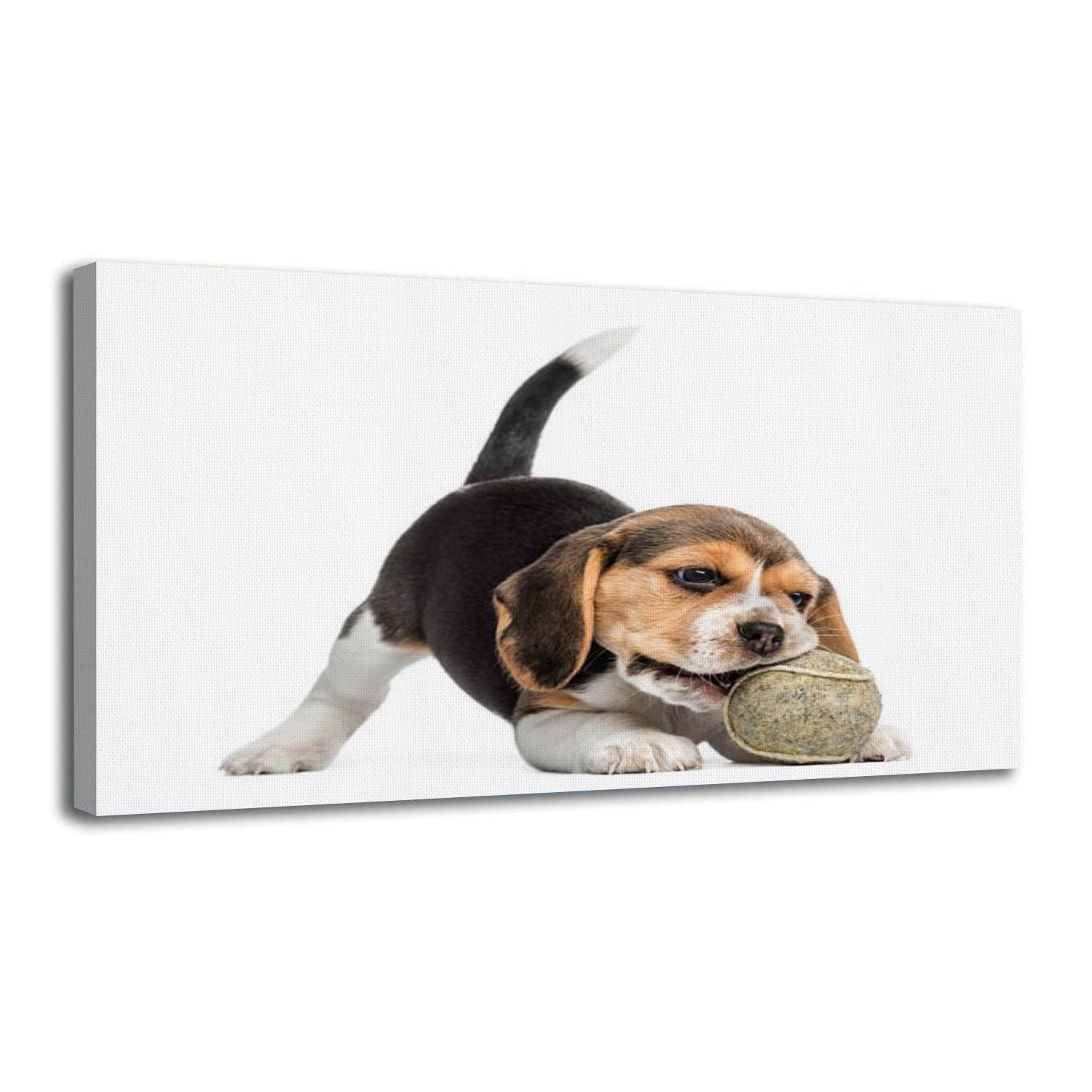 Canvas Wall Art Beagle puppy playing tennis white Wall Decor for Living Room Bathroom Bedroom ...