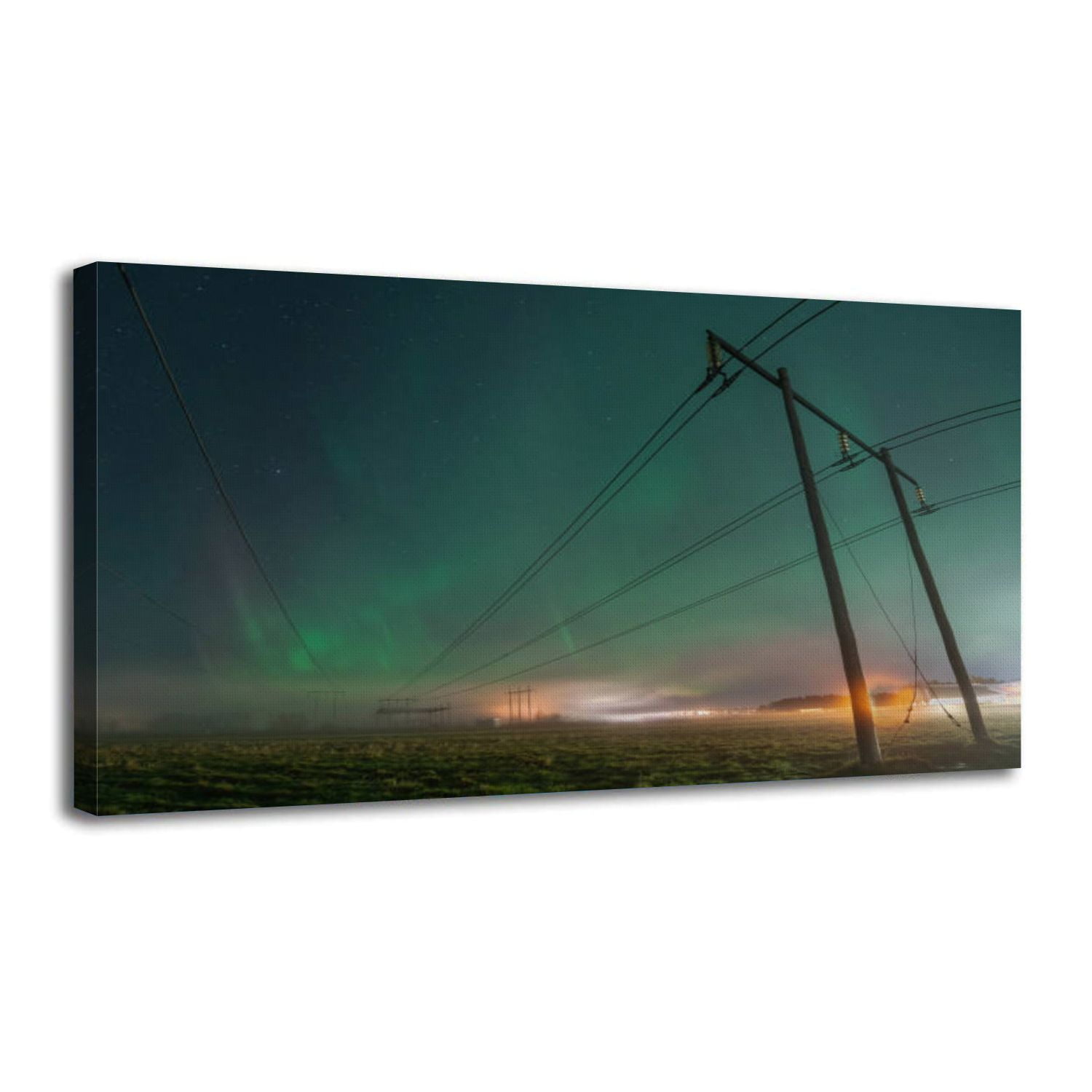 Canvas Wall Art Beautiful night double wooden pole power lines ...