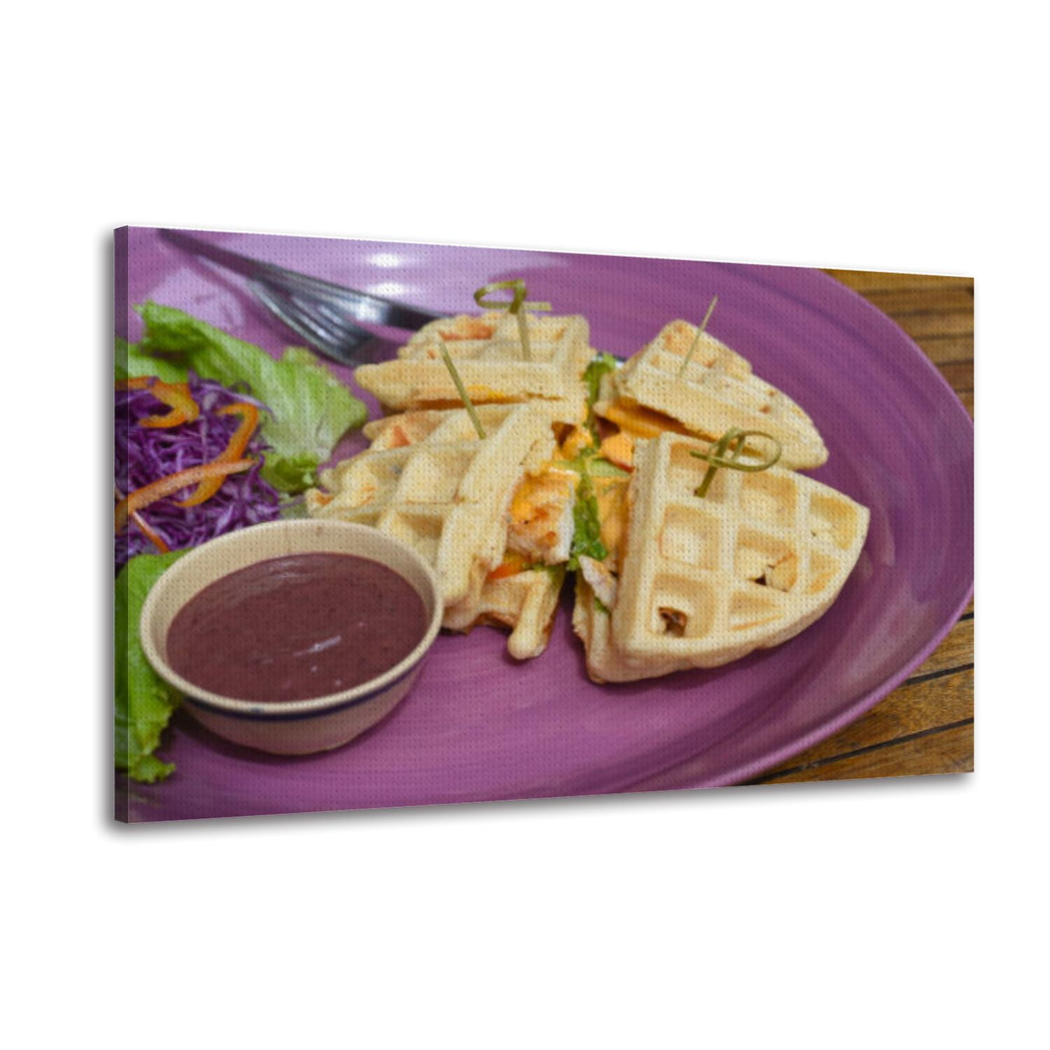 Canvas Wall Art Belgium waffles greens purple plate wooden table Wall ...