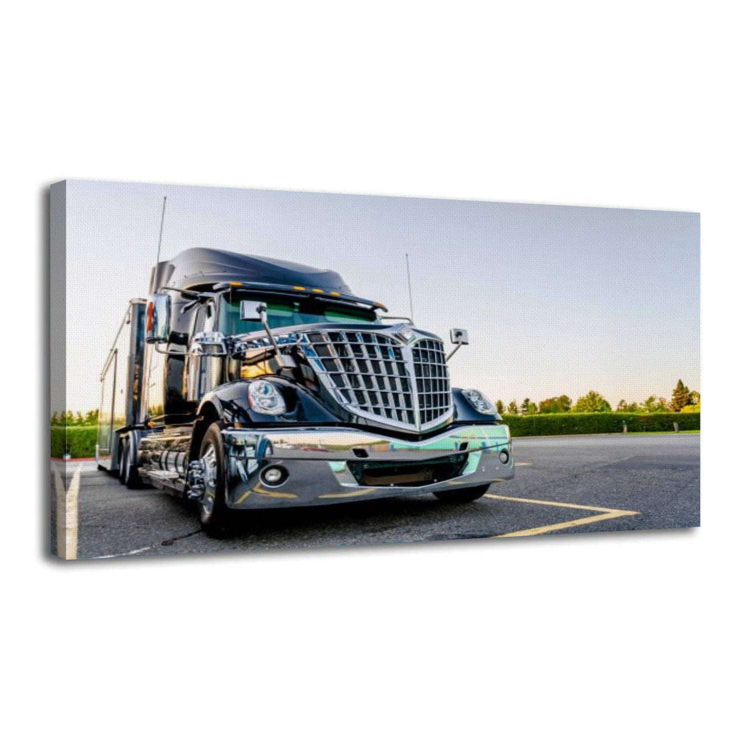 Canvas Wall Art Black stylish big rig semi truck semi trailer standing ...