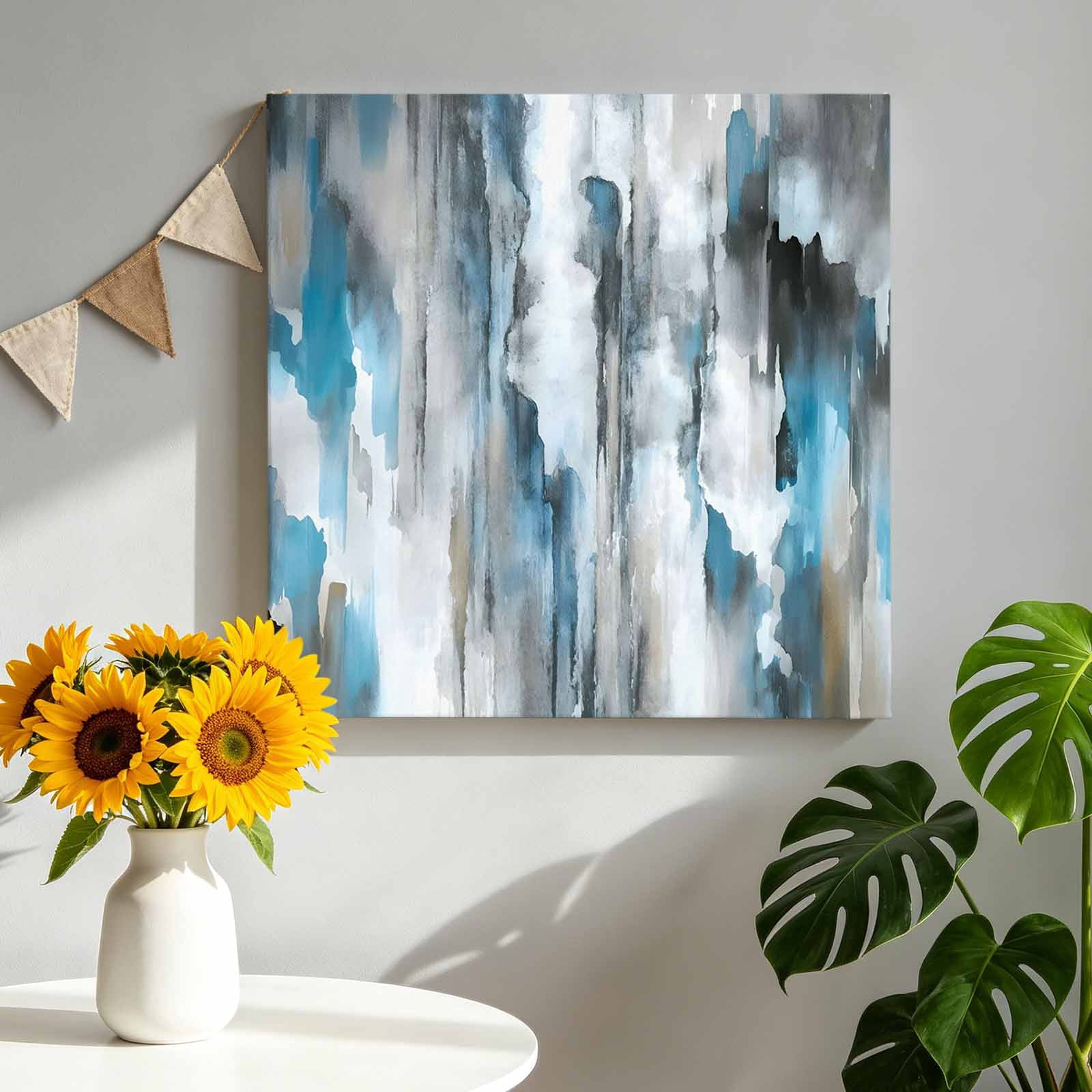Canvas Wall Art Blue White Gray Abstract Canvas Art Print Watercolor ...