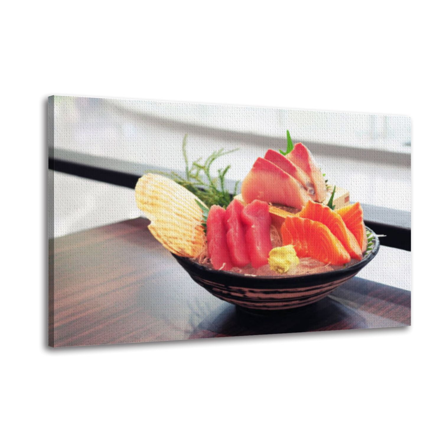 Canvas Wall Art Bowl sliced fresh salmon tuna Hamachi served oba leaf ...