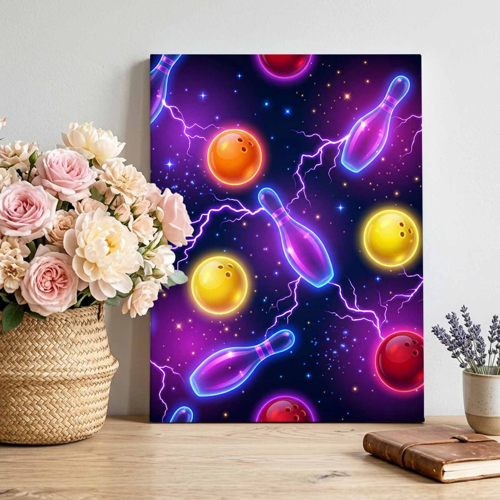 Canvas Wall Art Bowling Canvas Art Print Purple Yellow Red Bowling ...