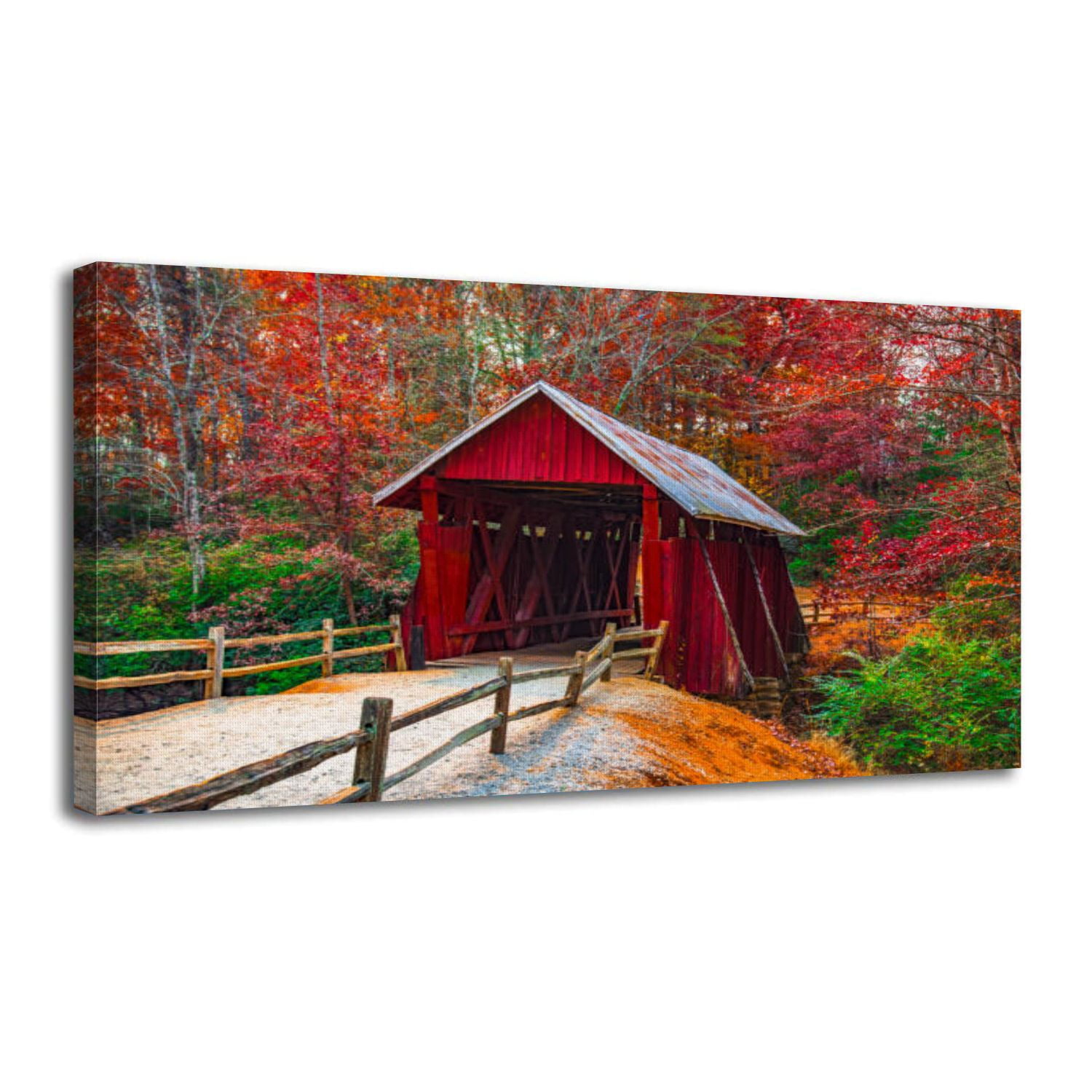 Canvas Wall Art Campbells Covered Bridge Autumn Fall Colors Landrum ...
