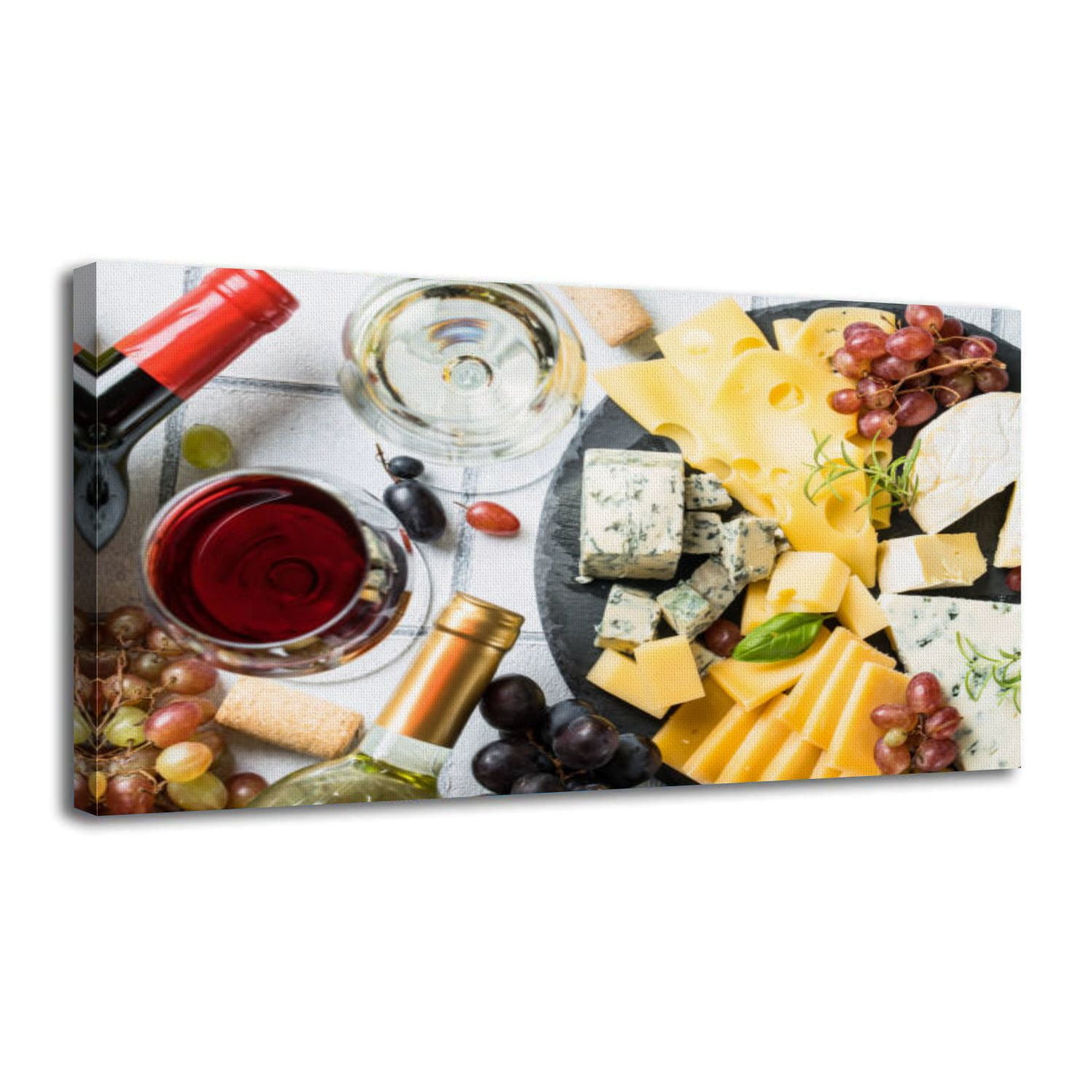Canvas Wall Art Cheese platter craft cheese assortment wine glasses ...