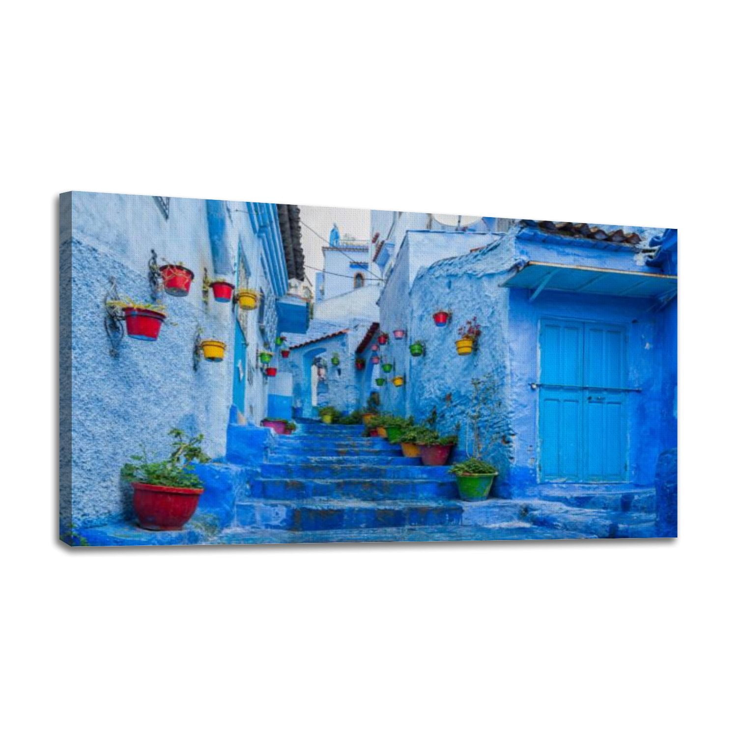 Canvas Wall Art Chefchaouen Morocco Wall Decor for Living Room Bathroom ...