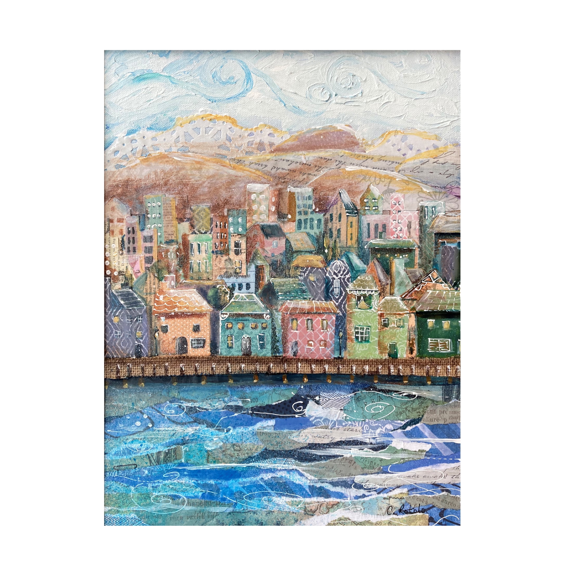 Canvas Wall Art - Christine Rotolo 'Mixed Media Village With Bridge ...