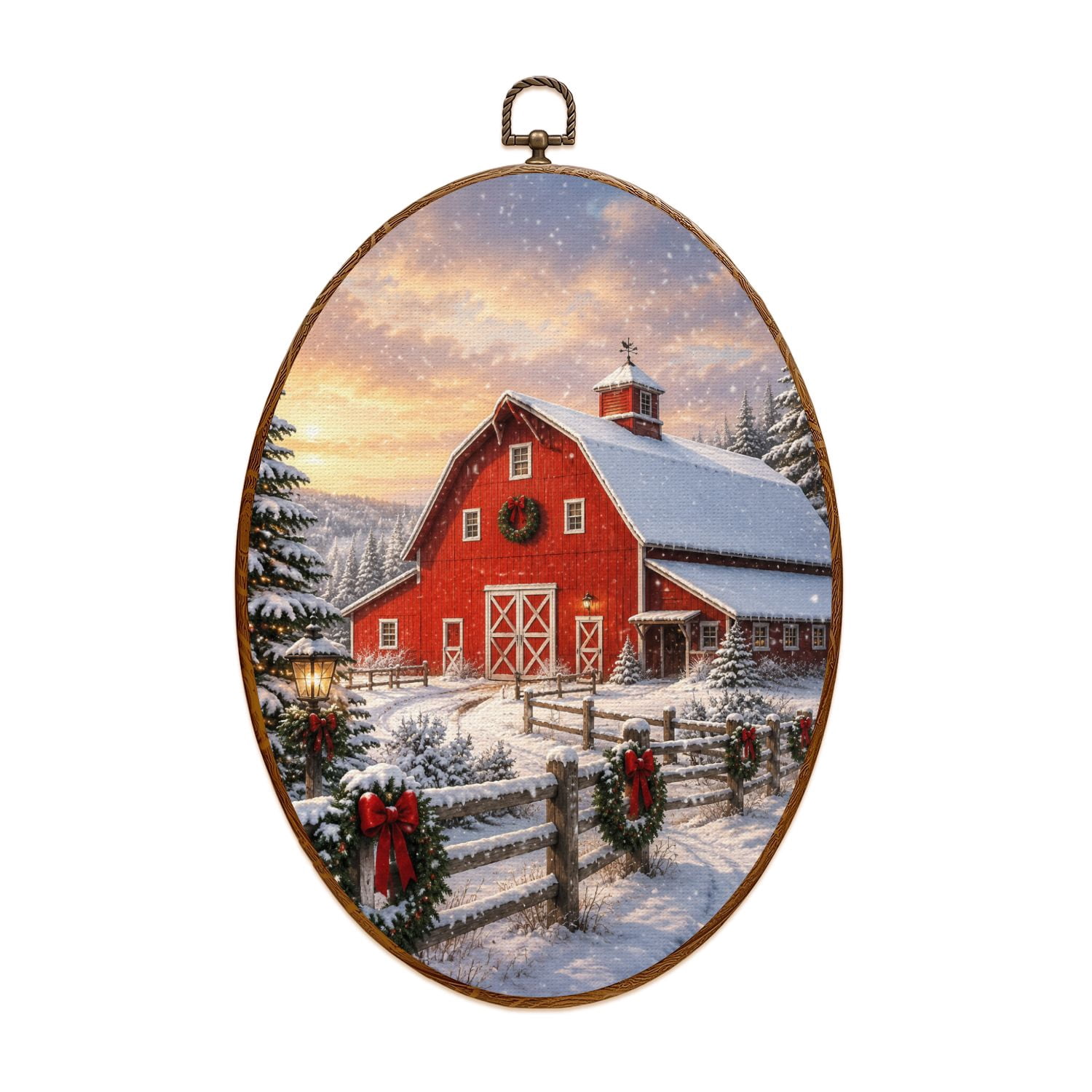 Canvas Wall Art Christmas Barn Vintage Red Winter Farmhouse Snow ...