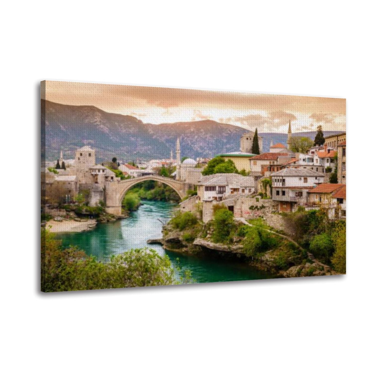 Canvas Wall Art City Mostar Neretva River Wall Decor for Living Room ...