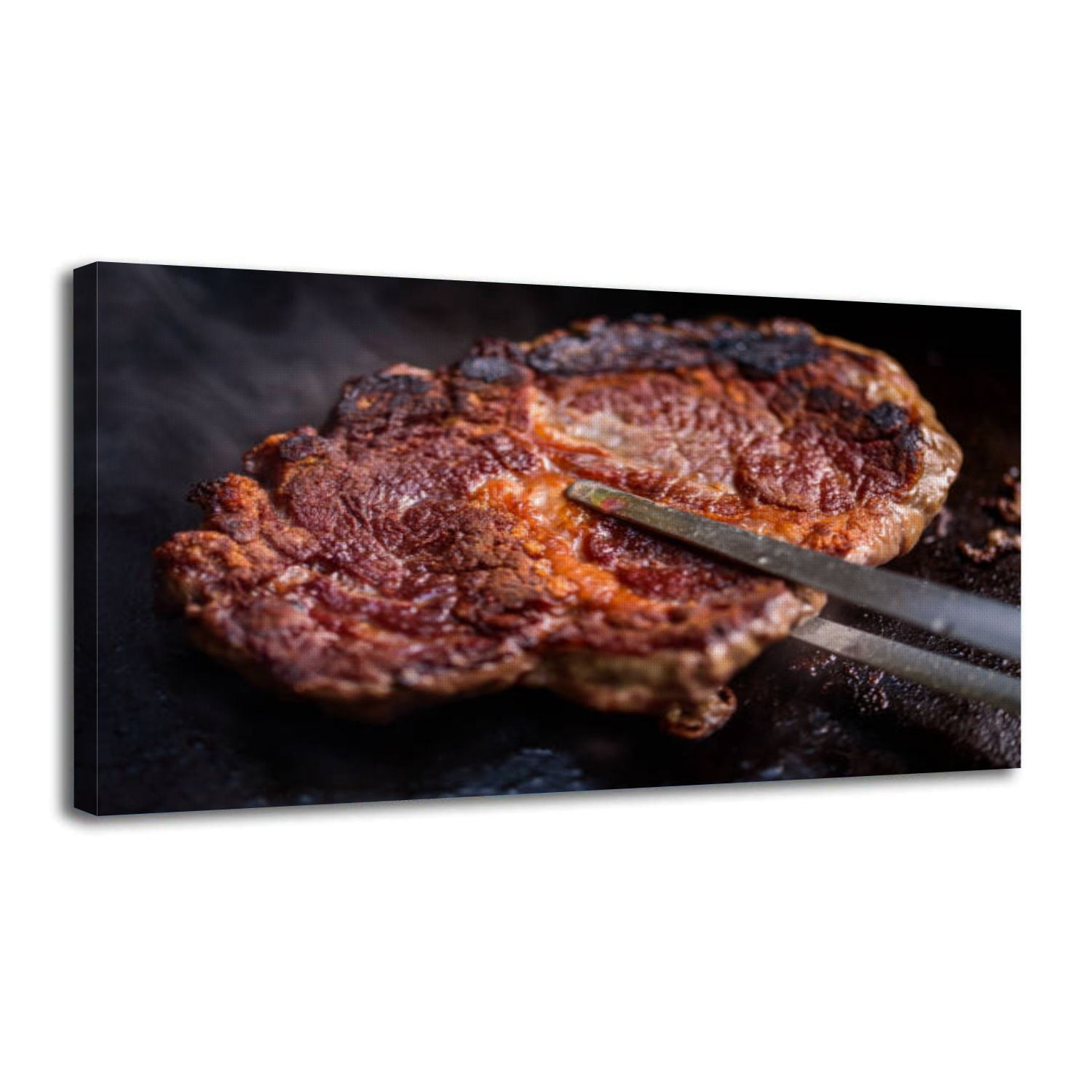 Canvas Wall Art Close up beef steaks cooking grill backyard barbecue ...