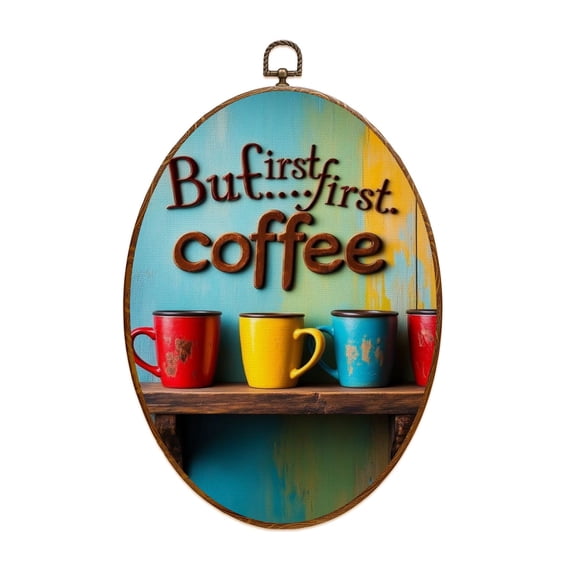 Canvas Wall Art Colorful Coffee Mug Abstract Family Watercolor Cafe Cup ...