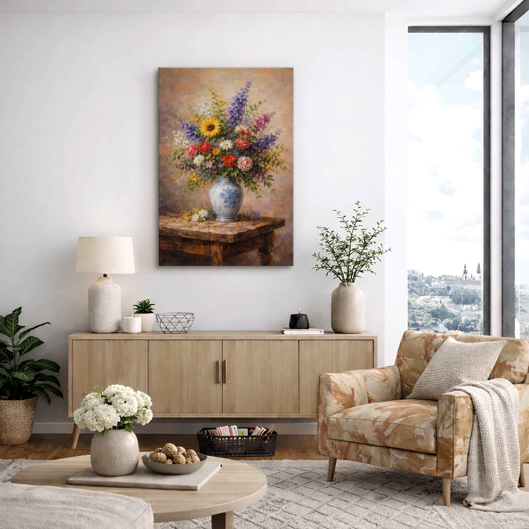 Canvas Wall Art Colorful Floral Vase Still Life Print for Living Room ...