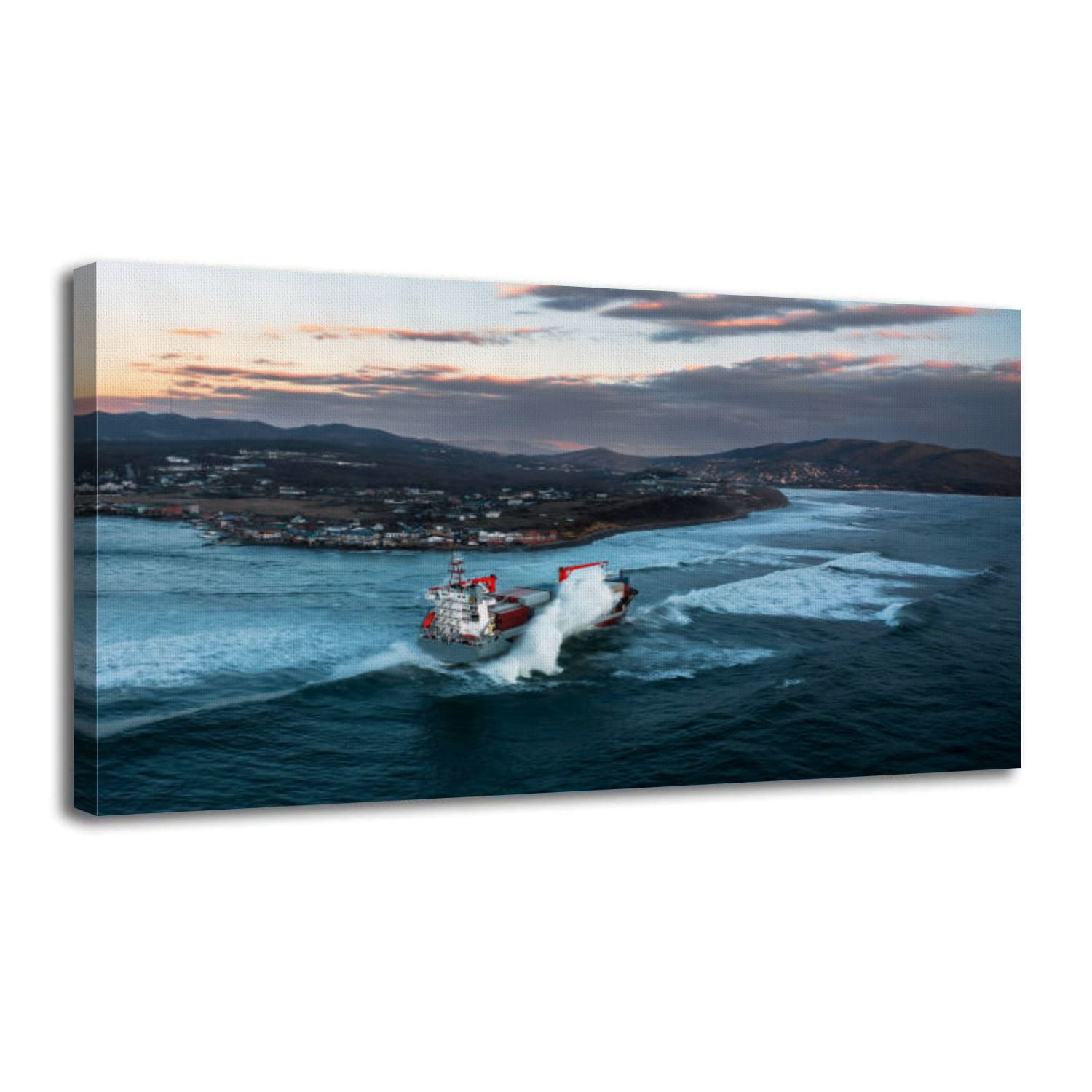 Canvas Wall Art Container ship stormy sea delivering cargo Wall Decor ...