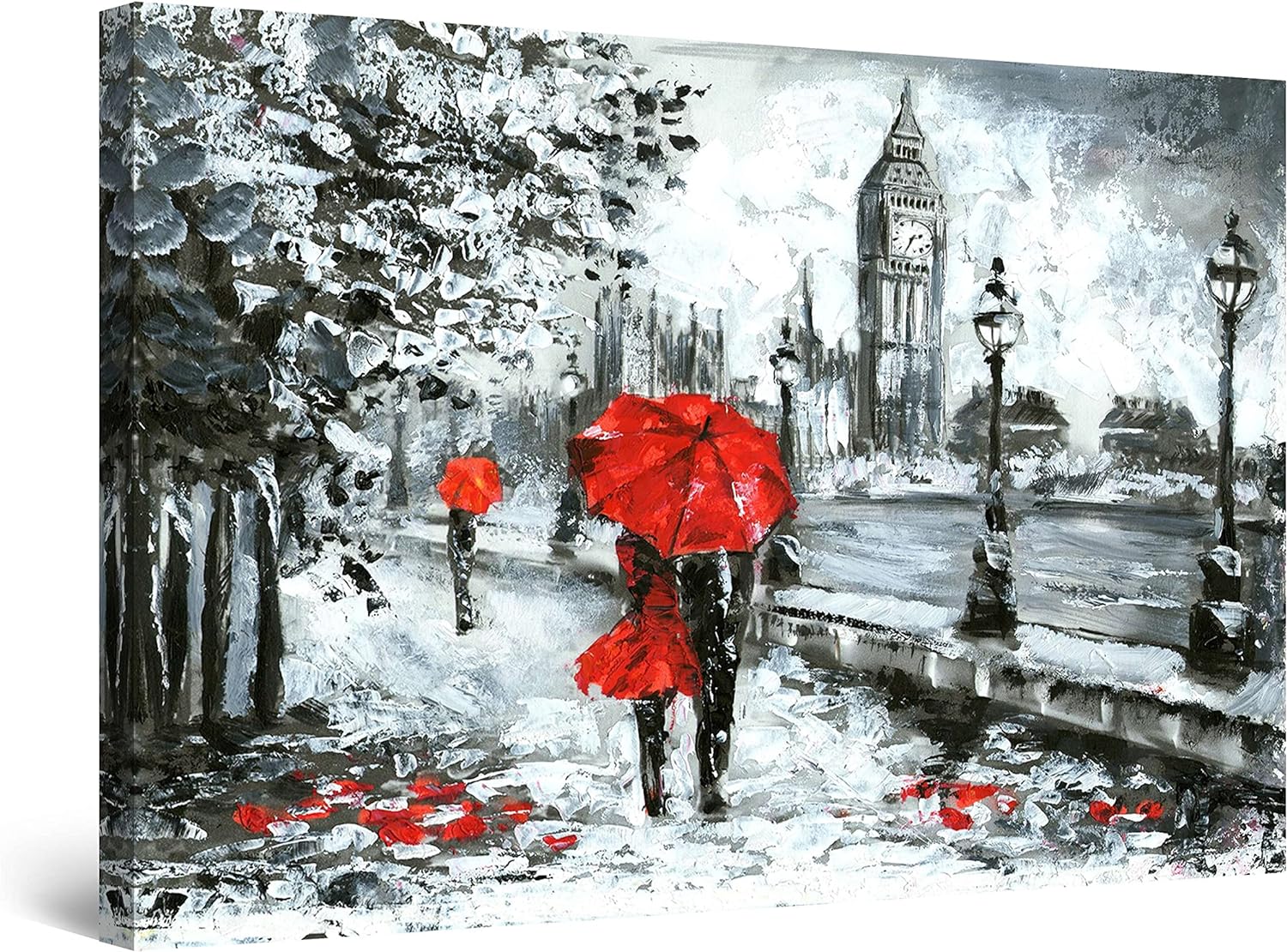 Canvas Wall Art Decor Black and White London Red Umbrella Painting for ...