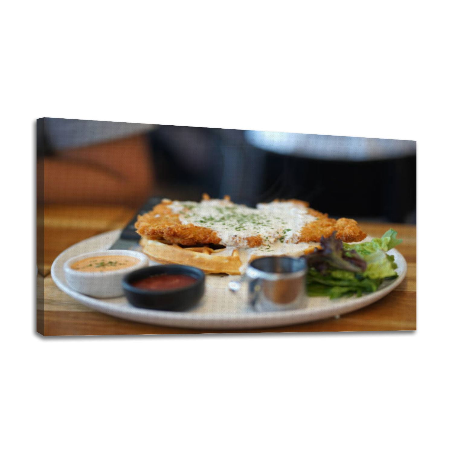 Canvas Wall Art Deep fried chicken waffle white sauce serving tatar ...