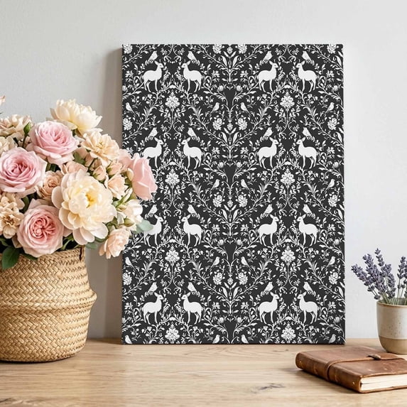Canvas Wall Art Deer Head Branches Canvas Art Print Leaf Black Pictures ...