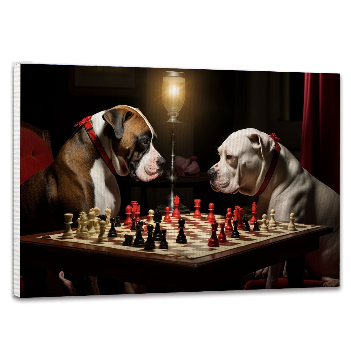 Canvas Wall Art - Dog Playing Chess Canvas - American Bulldog Dog ...