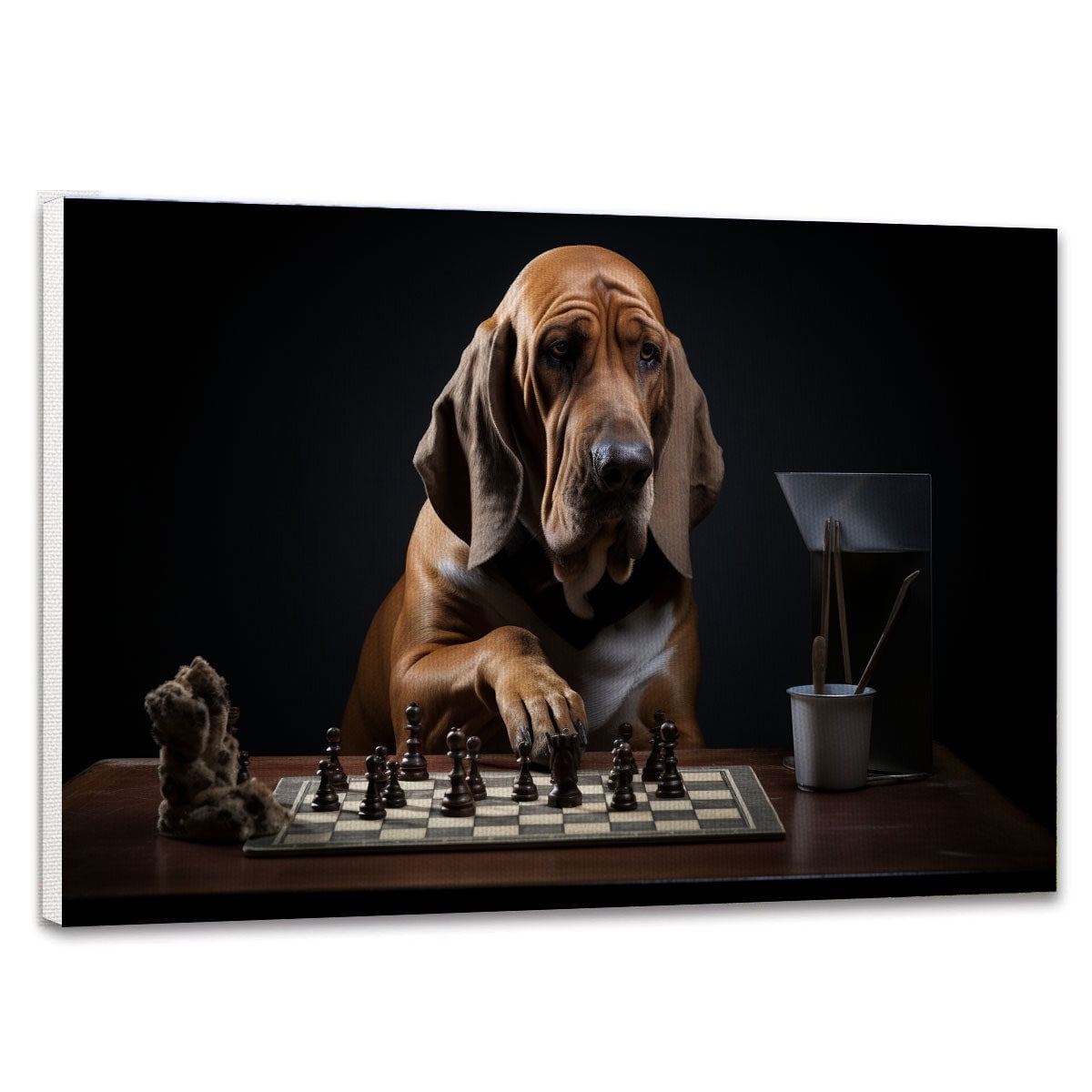 Canvas Wall Art - Dog Playing Chess Canvas - Bloodhound Dog Canvas Art ...